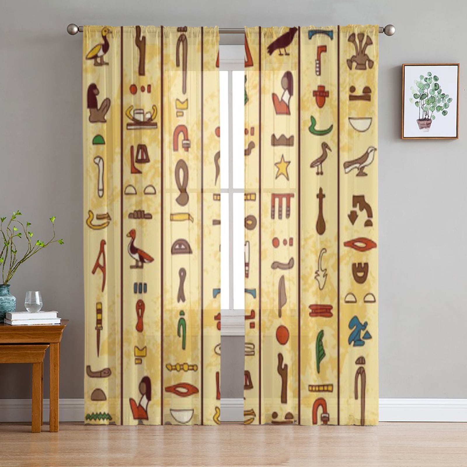 Egyptian Ornaments Hieroglyphs Sheer Curtains for Living Room ...