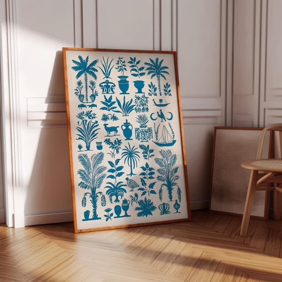 Egyptian Pattern Blue Aesthetic Botanical Floral Trendy Poster ...