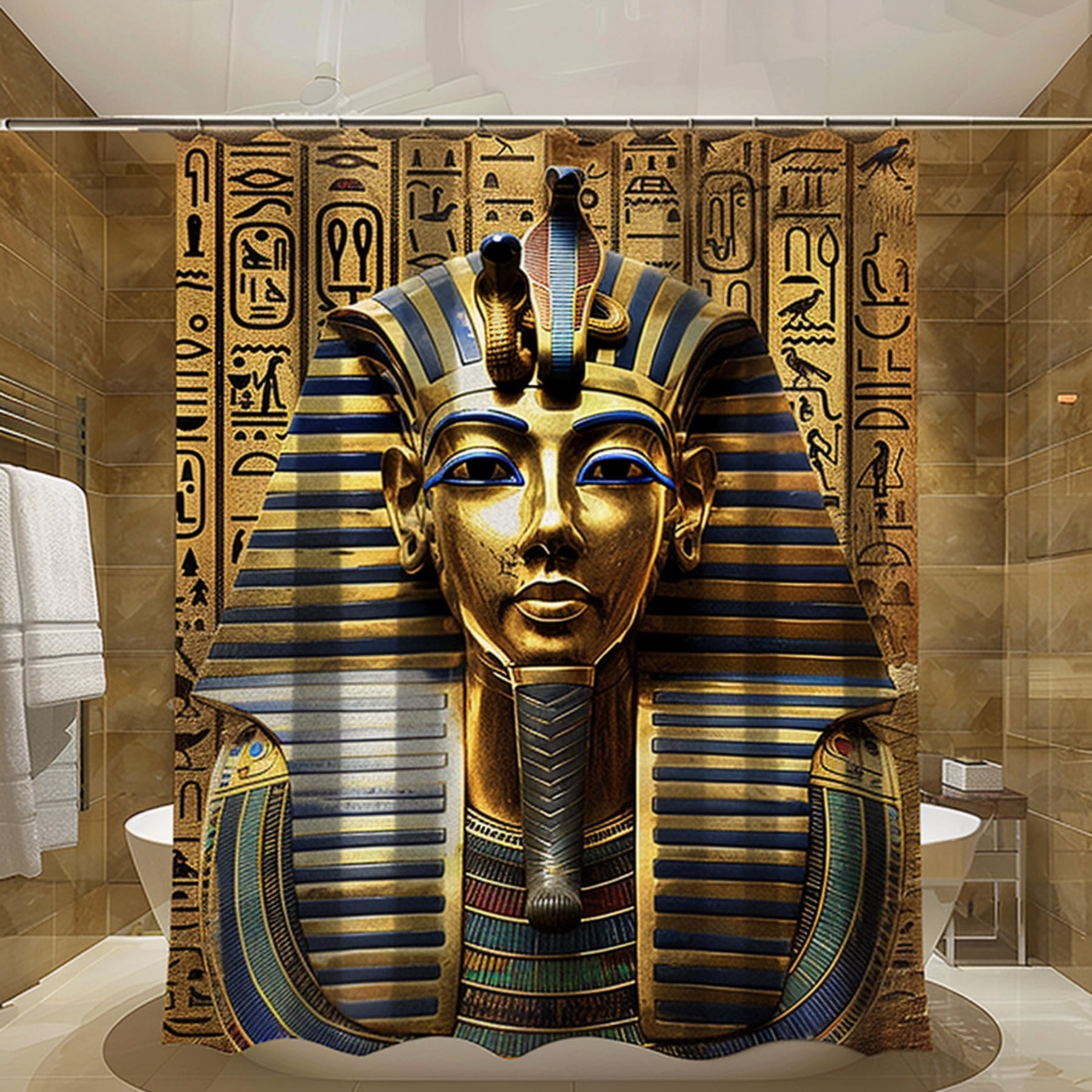 Egyptian Pharaoh Golden Mask Shower Curtain Hyperrealistic Design with ...
