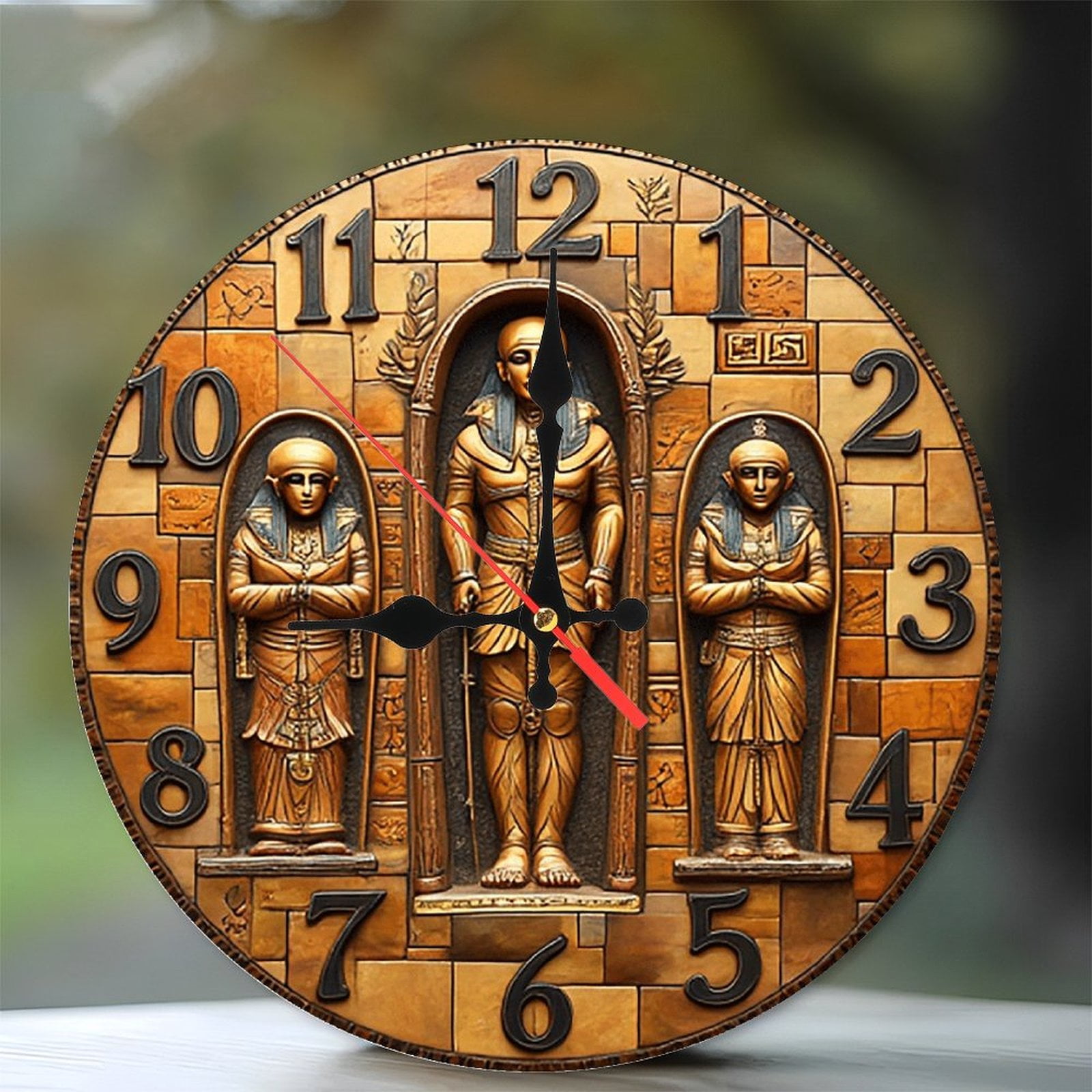 Egyptian Pharaoh Wall Clock Antique Style 10-Inch Silent Wooden Wall ...