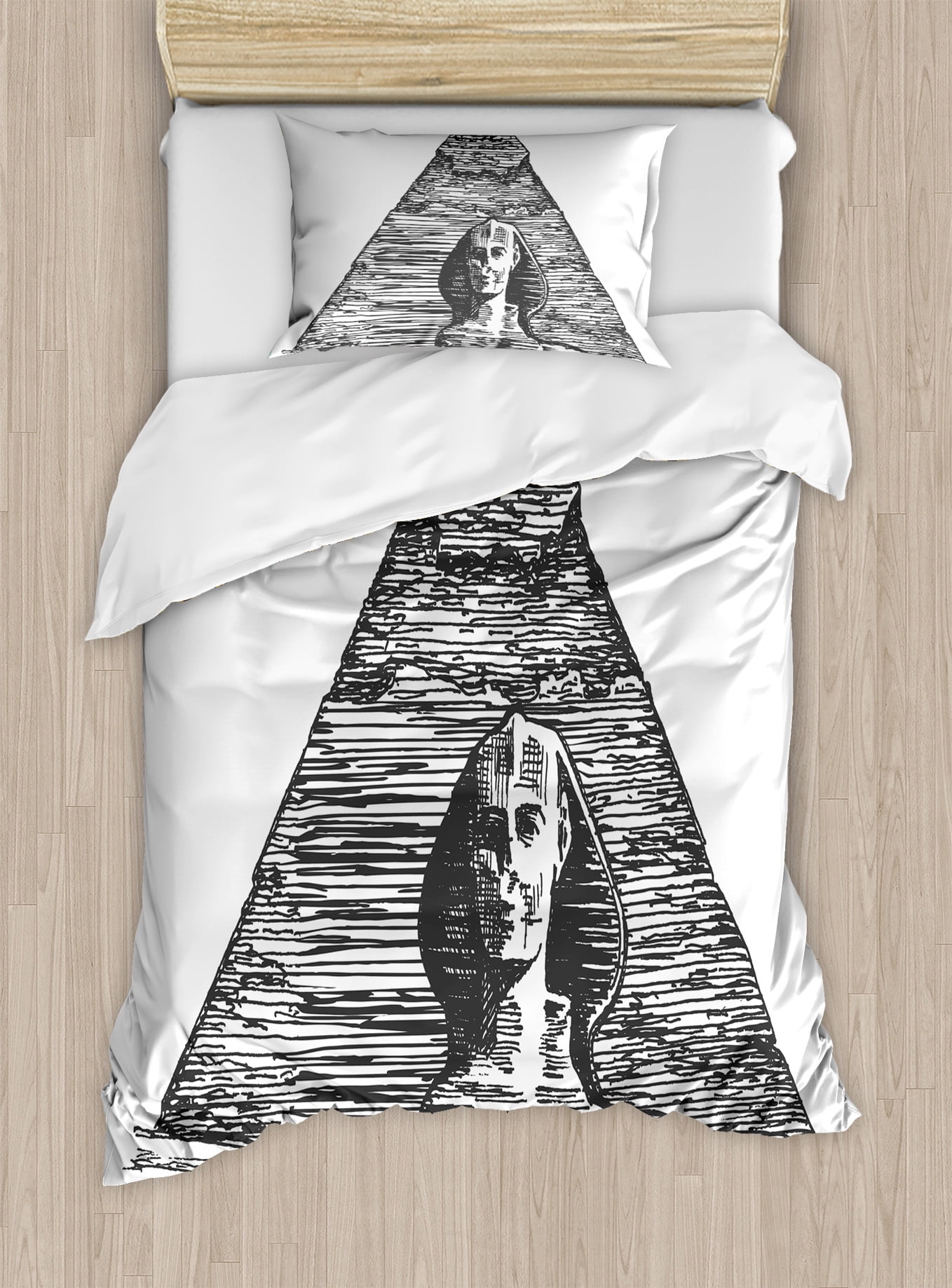 Egyptian Print Duvet Cover Set, Sketch Art of Sphinx and the Pyramid ...