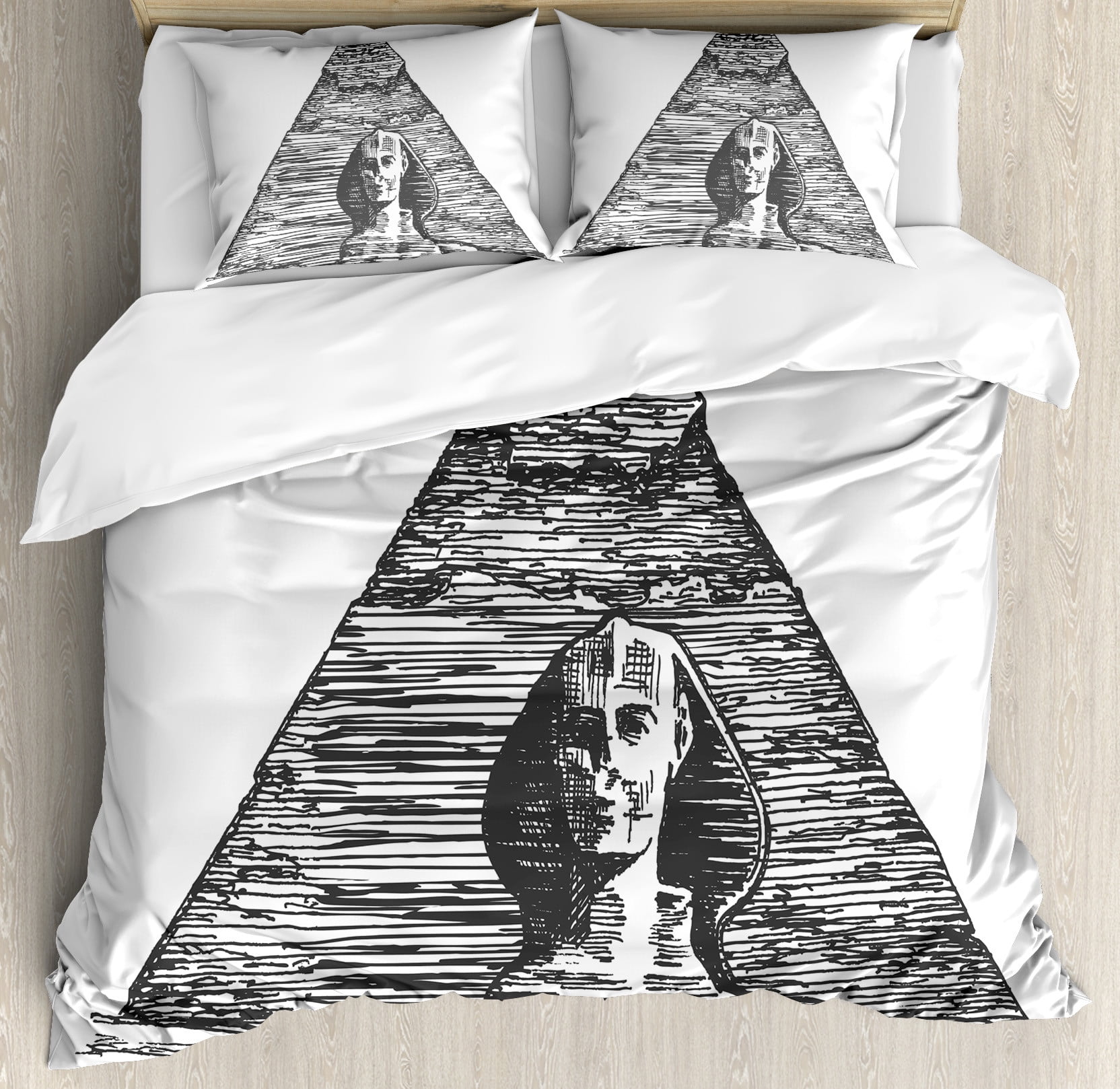 Egyptian Print Duvet Cover Set, Sketch Art of Sphinx and the Pyramid ...