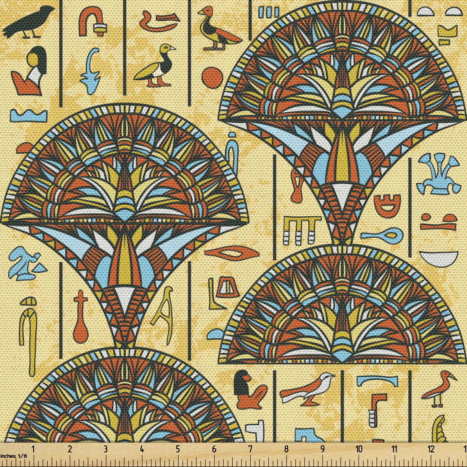 Ambesonne Egyptian Fabric by the Yard Upholstery, Folkloric Ornaments ...