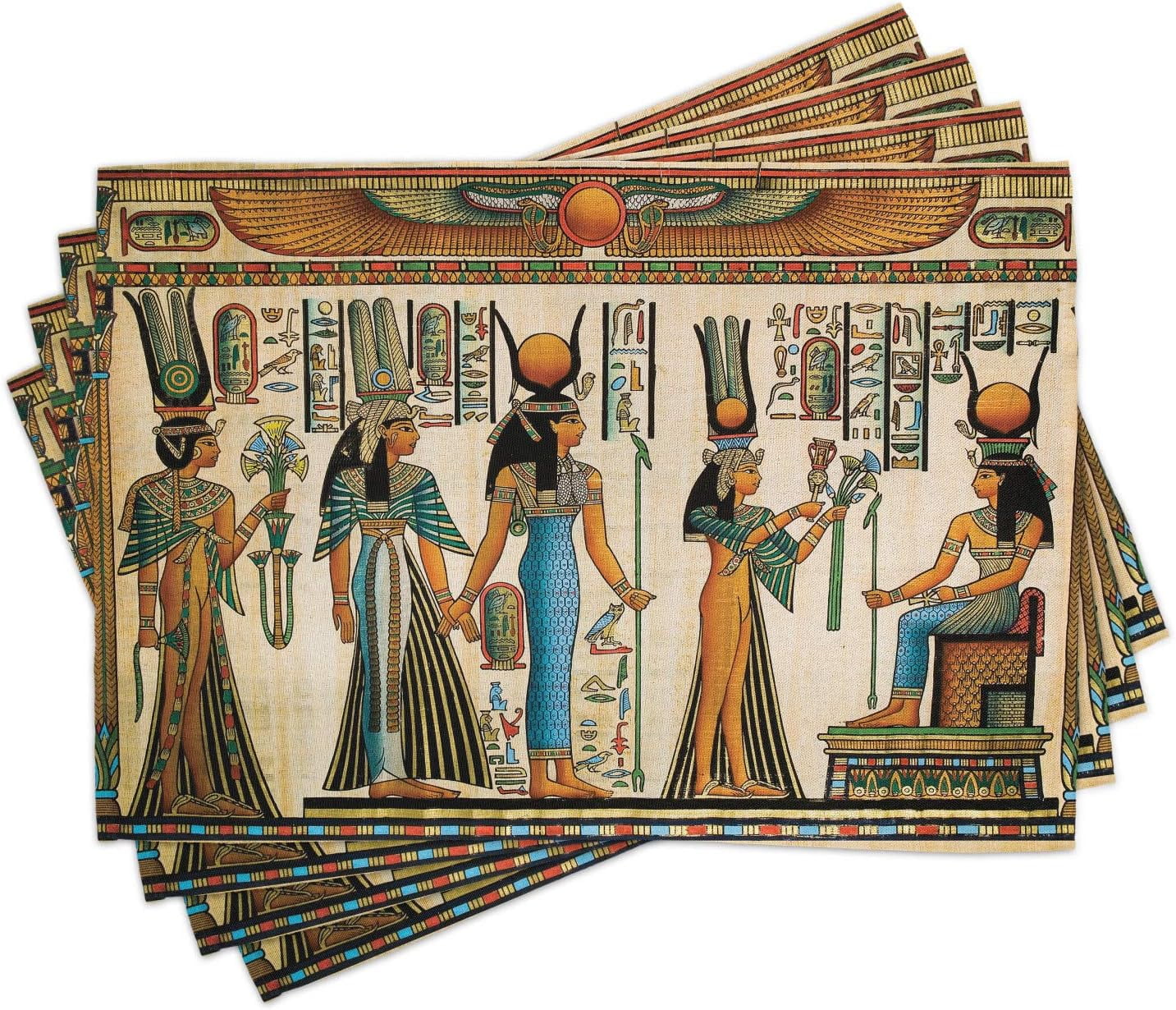 Egyptian Print Place Mats Set of 4, Egyptian Papyrus Depicting Queen ...