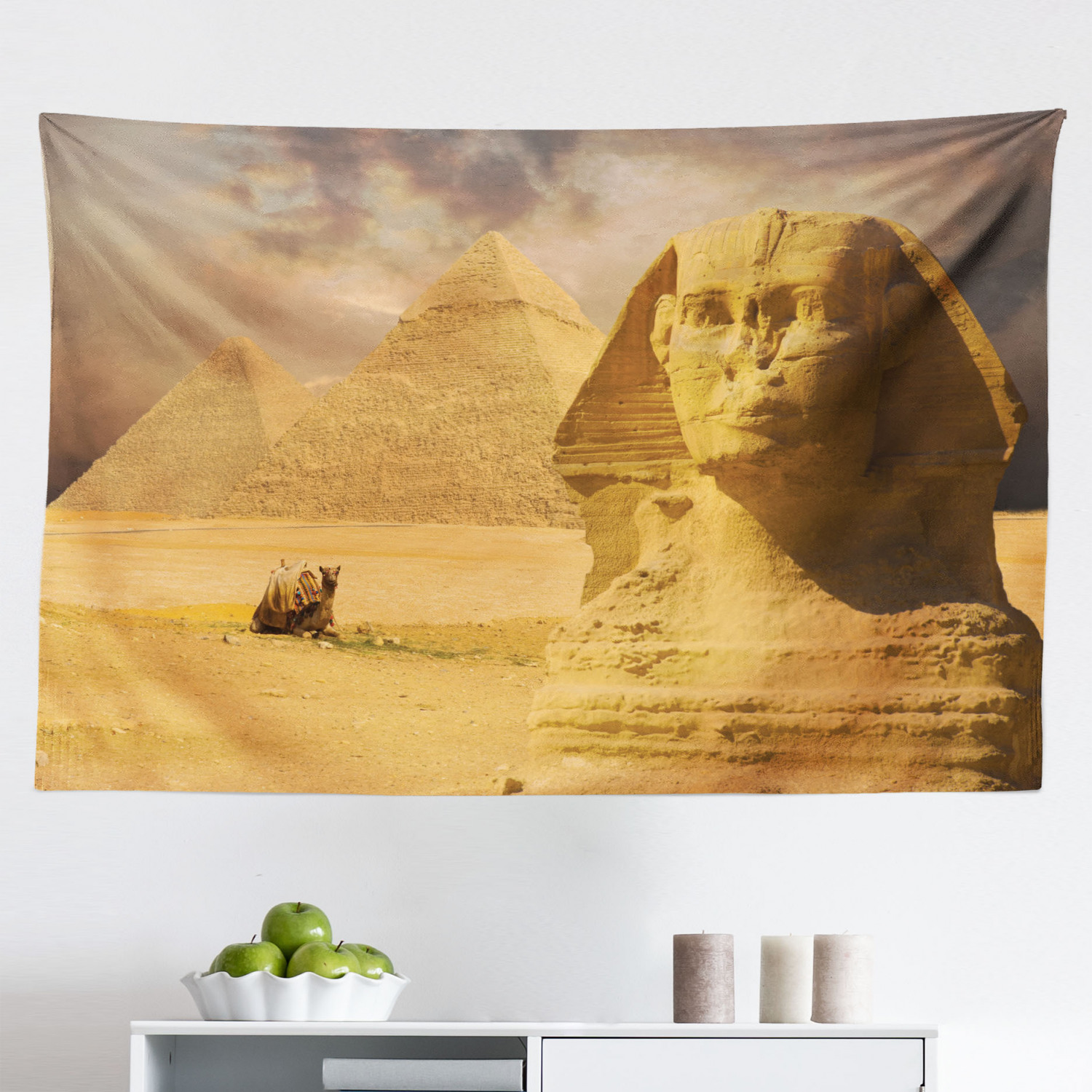 Egyptian Print Tapestry, Old Historical Egyptian Myth Mummy Sun Art ...