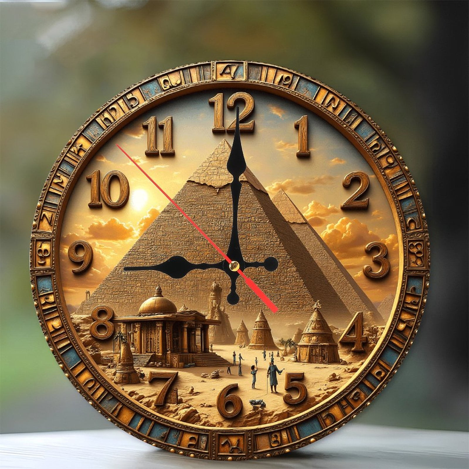 Egyptian Pyramid Antique Clock Wall Decor 10-Inch Silent Wooden Wall ...