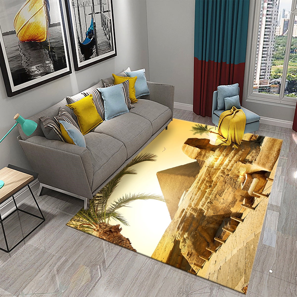 Egyptian Pyramid Carpet Desert Camel Pattern Rug Non Slip Comfort Yoga ...