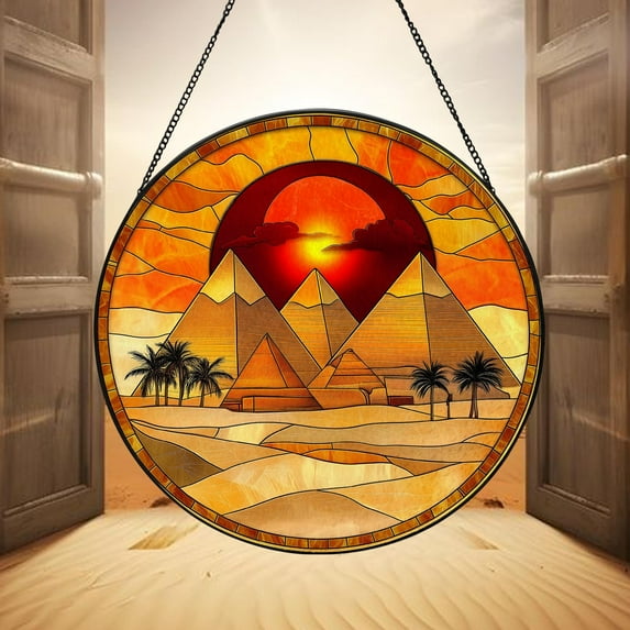 Egyptian Pyramid Stained Glass Suncatcher, Desert Landscape Window ...