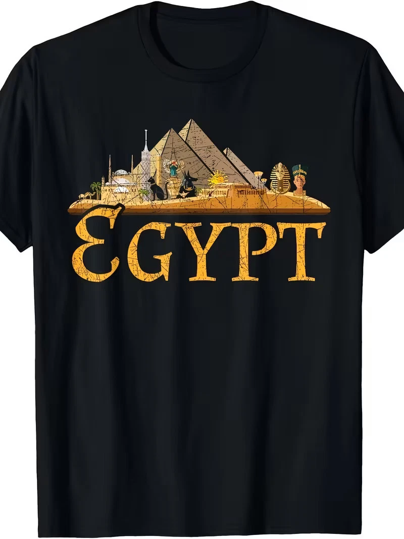 Egyptian Pyramids Graphic T-Shirt - 100% Cotton Crew Neck Casual Tee ...
