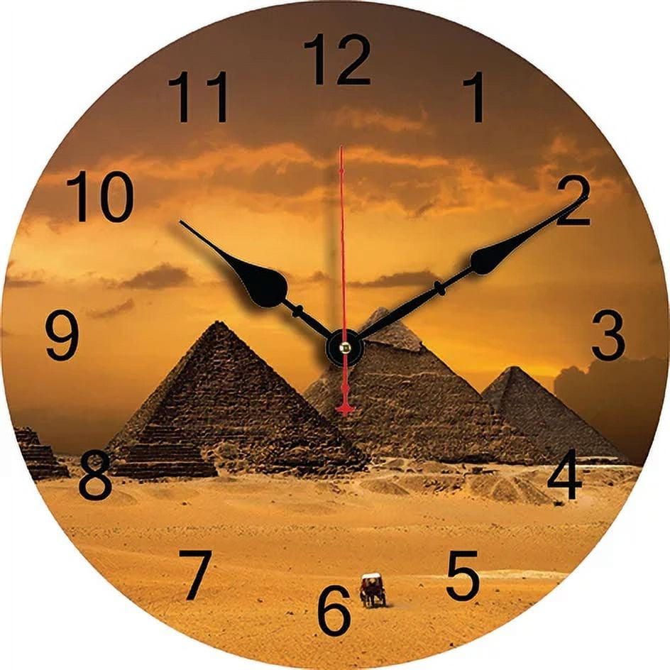 Egyptian Pyramids Wall Clock Living Room Bedroom Round Silent Clock ...