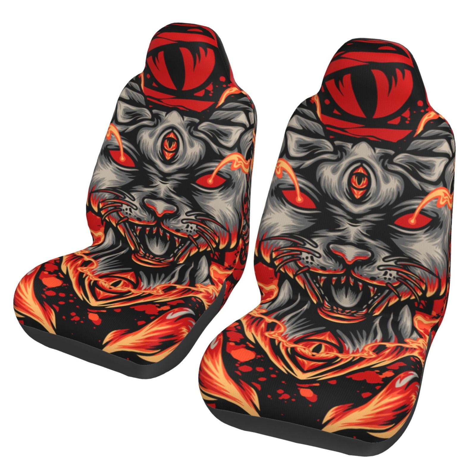 Egyptian Satanic Cat Fire Car Seat Cover 2 Pcs Auto Front Bucket Seats ...