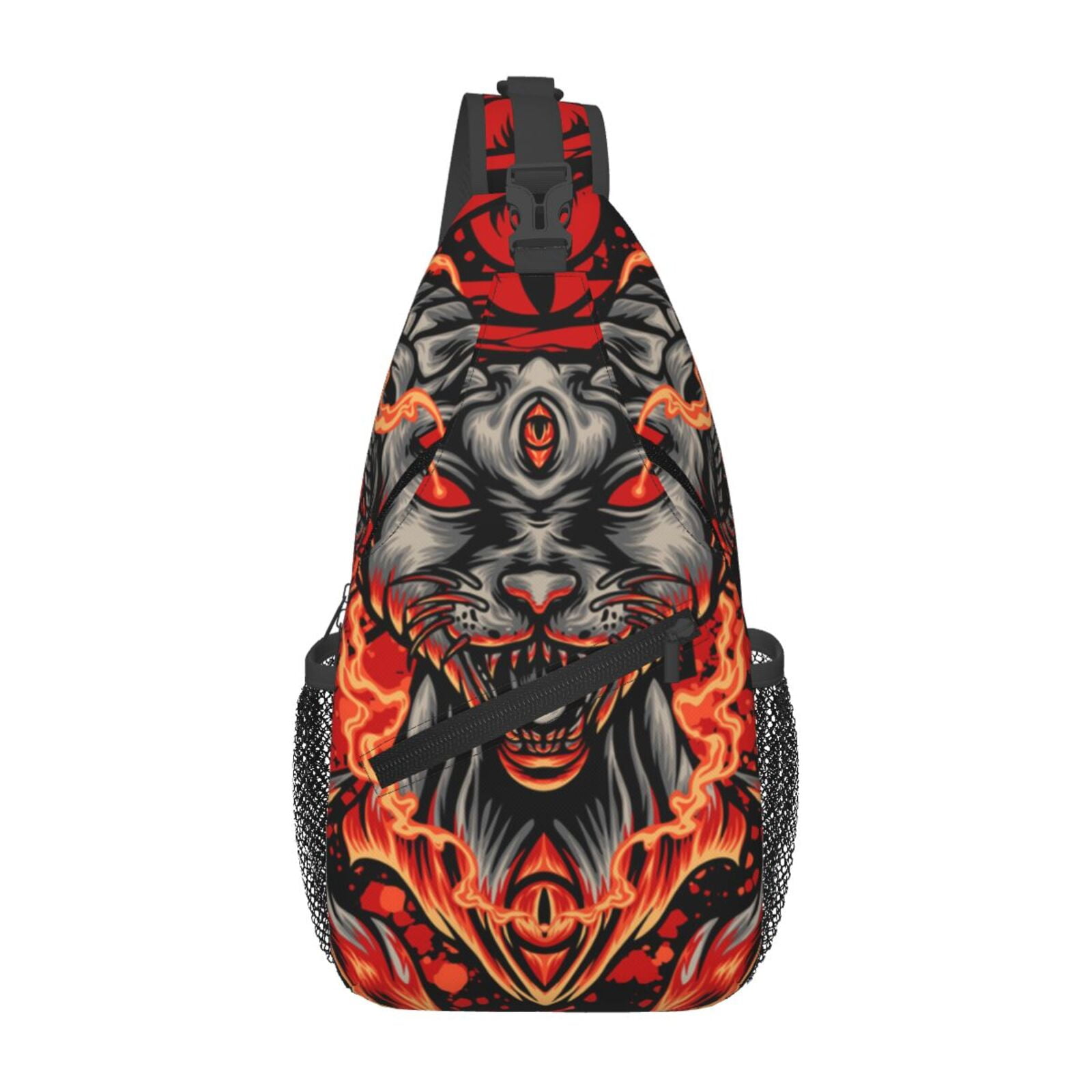 Egyptian Satanic Cat Fire Sling Backpack Shoulder Chest Crossbody Bag ...