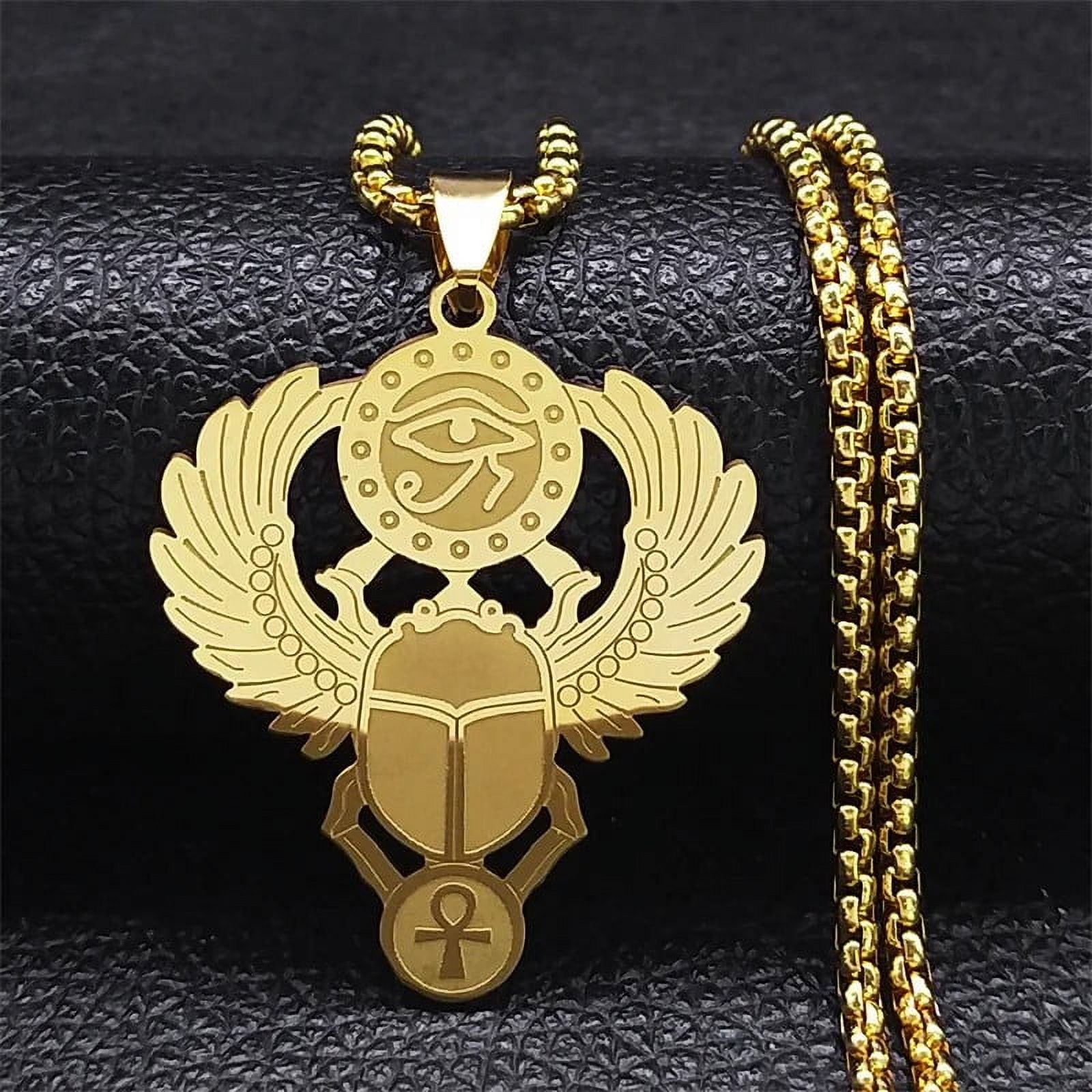 Egyptian Scarab Eye of Ra Horus Symbol Necklaces 14K Yellow Gold Ankh ...