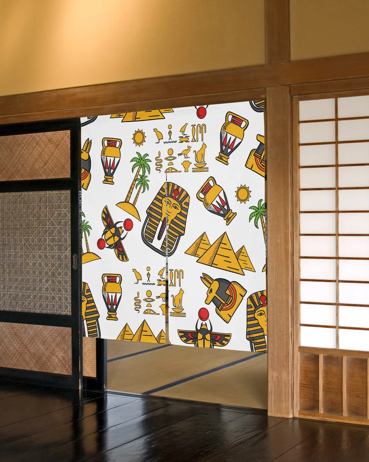 Egyptian Symbols Door Curtain Egypt Hieroglyphs Doorway Hanging Curtain ...