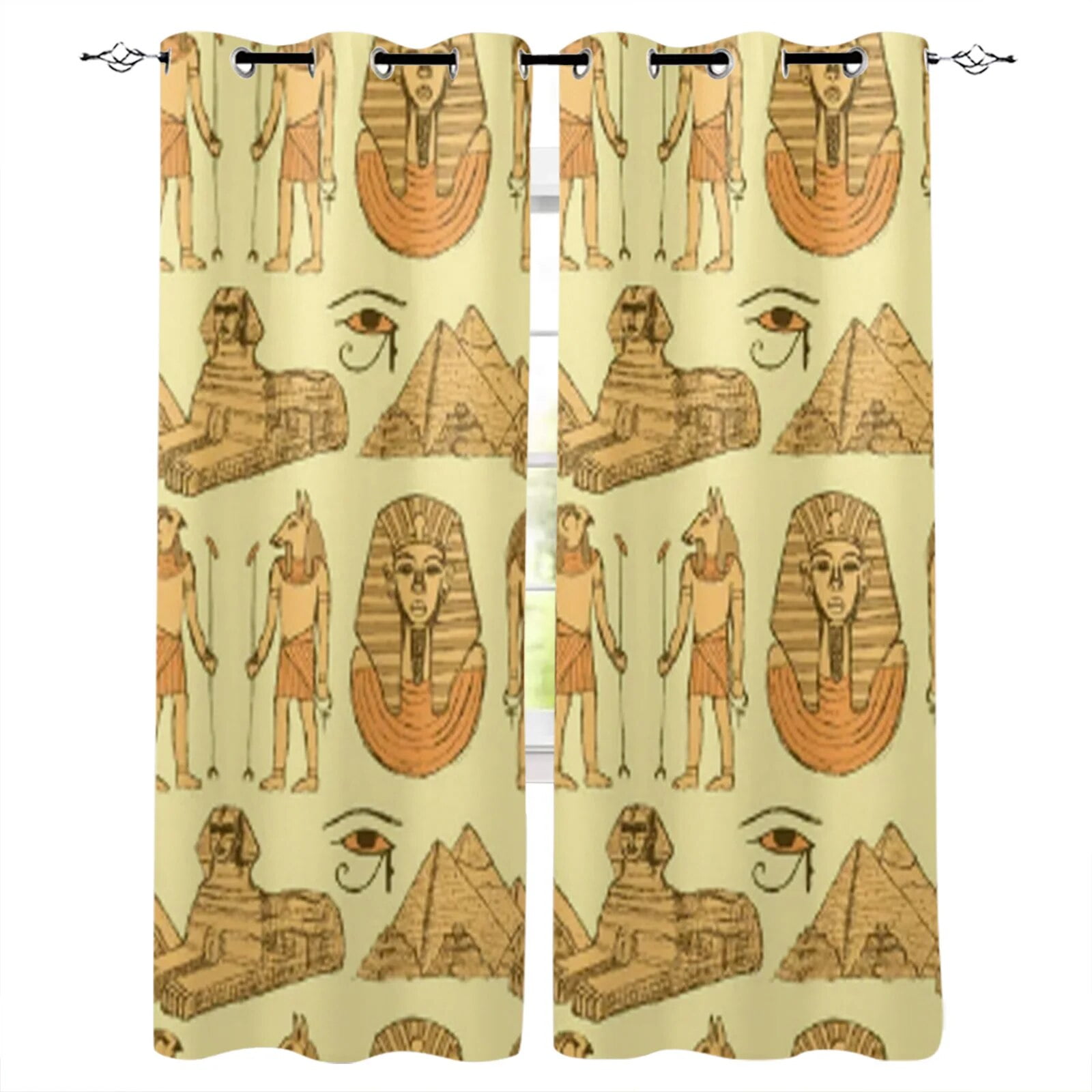 Egyptian Symbols Sphinx Pyramid Curtains for Bedroom Window Curtain ...