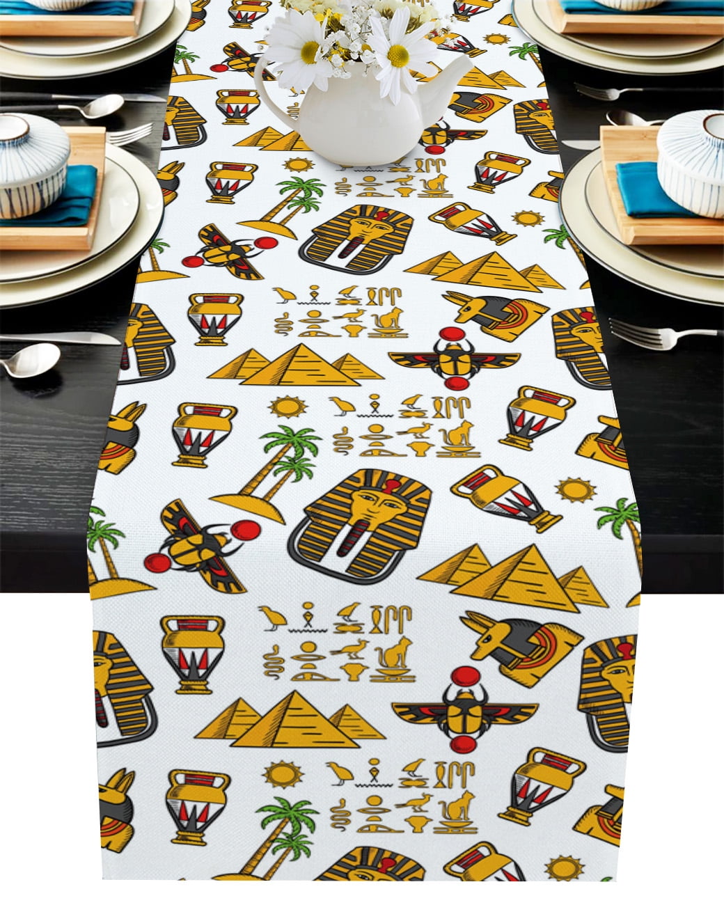 Egyptian Symbols Table Runner Hotel Party r Dining Tablecloth Wedding ...