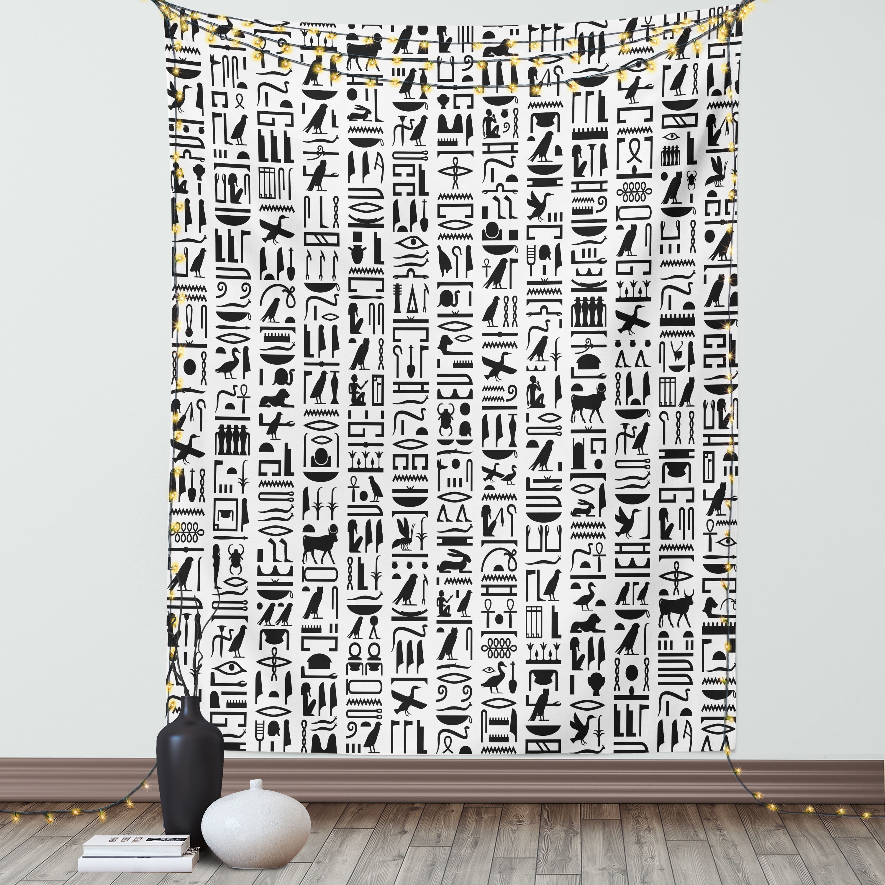 Egyptian Tapestry, Ancient Egyptian Hieroglyphic Writing Monochrome ...