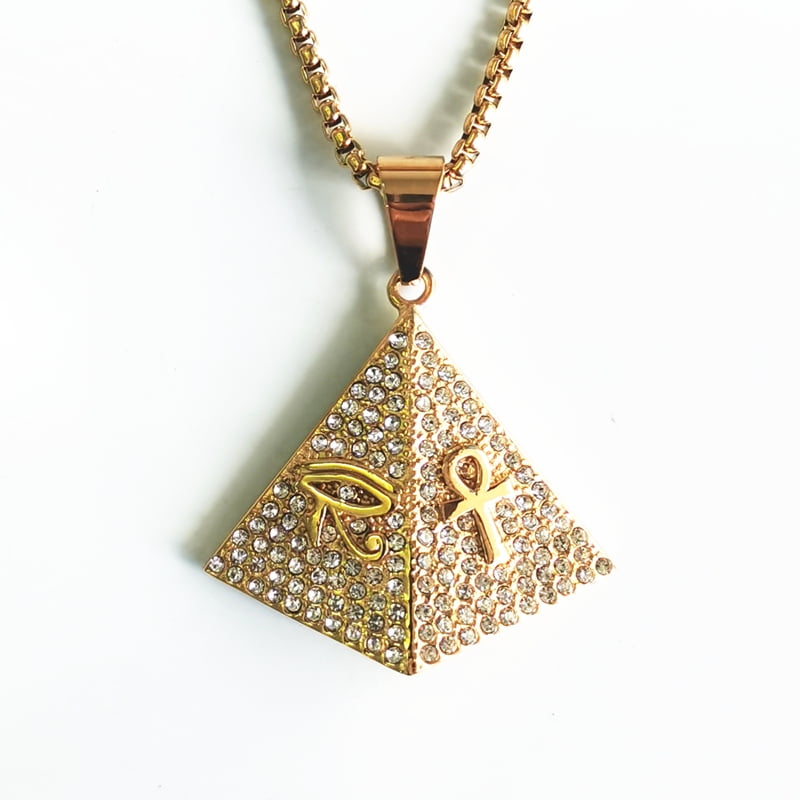 Egyptian The Eye Of Horus Ankh Cross pyramid full rhinestone 14K Yellow ...