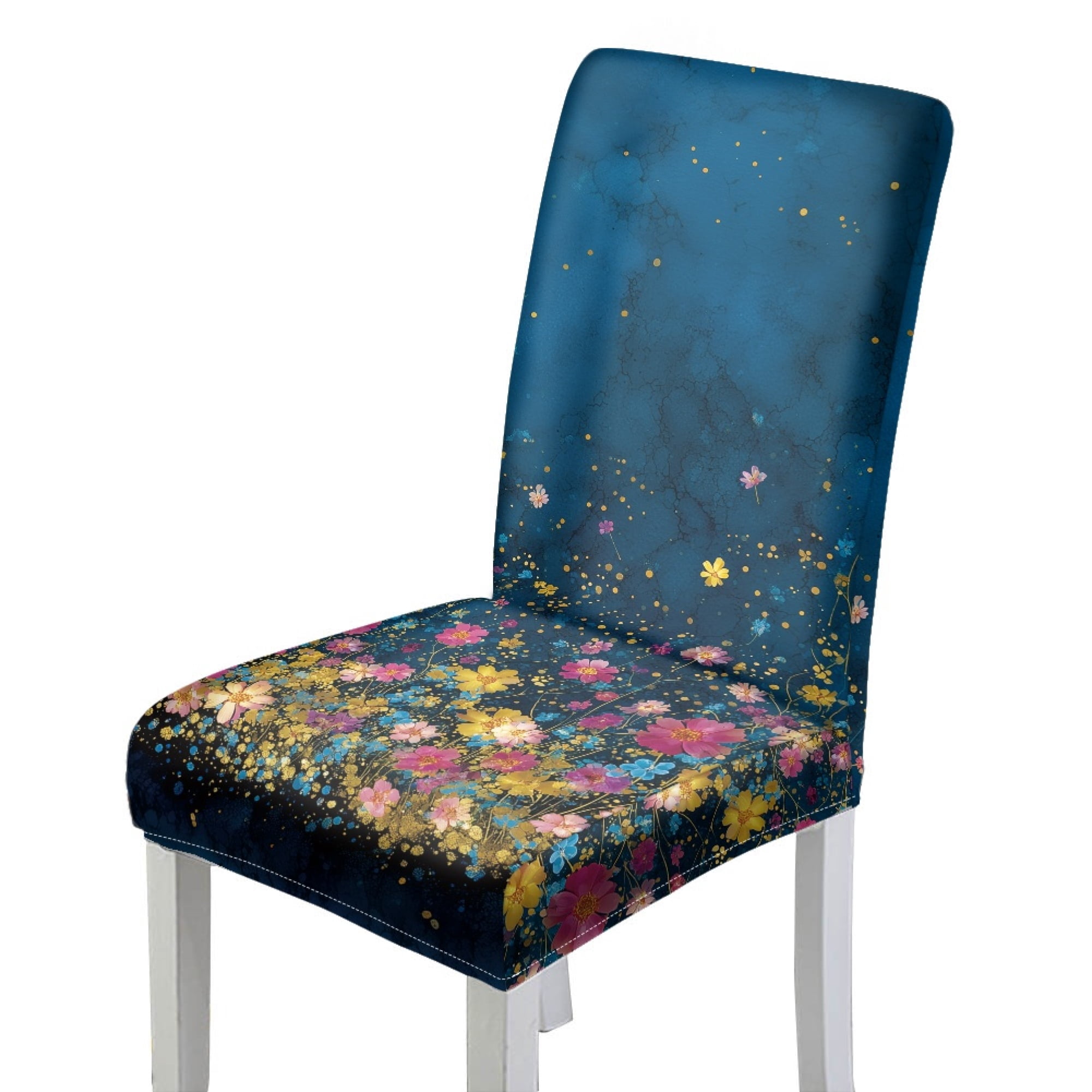 Eheartsgir Blue Floral Dining Chair Covers, Stretch Polyester Fabric ...