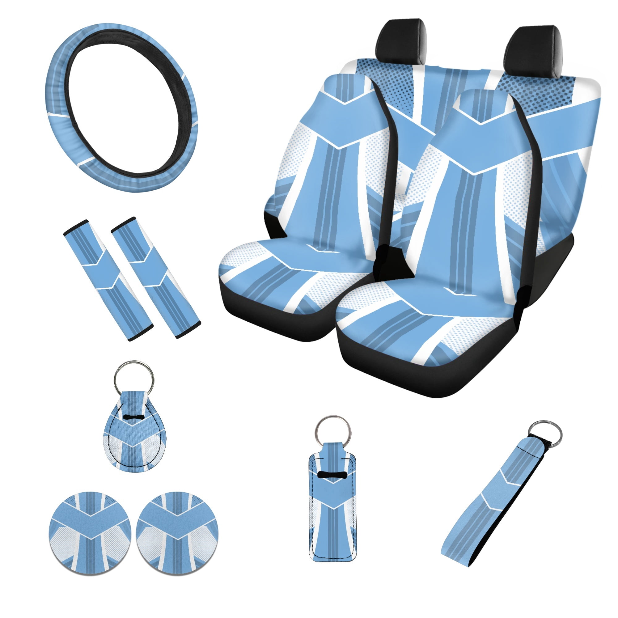 Eheartsgir Blue Geometric 12 Pieces Car Seat Covers Sets, with Key Fob ...