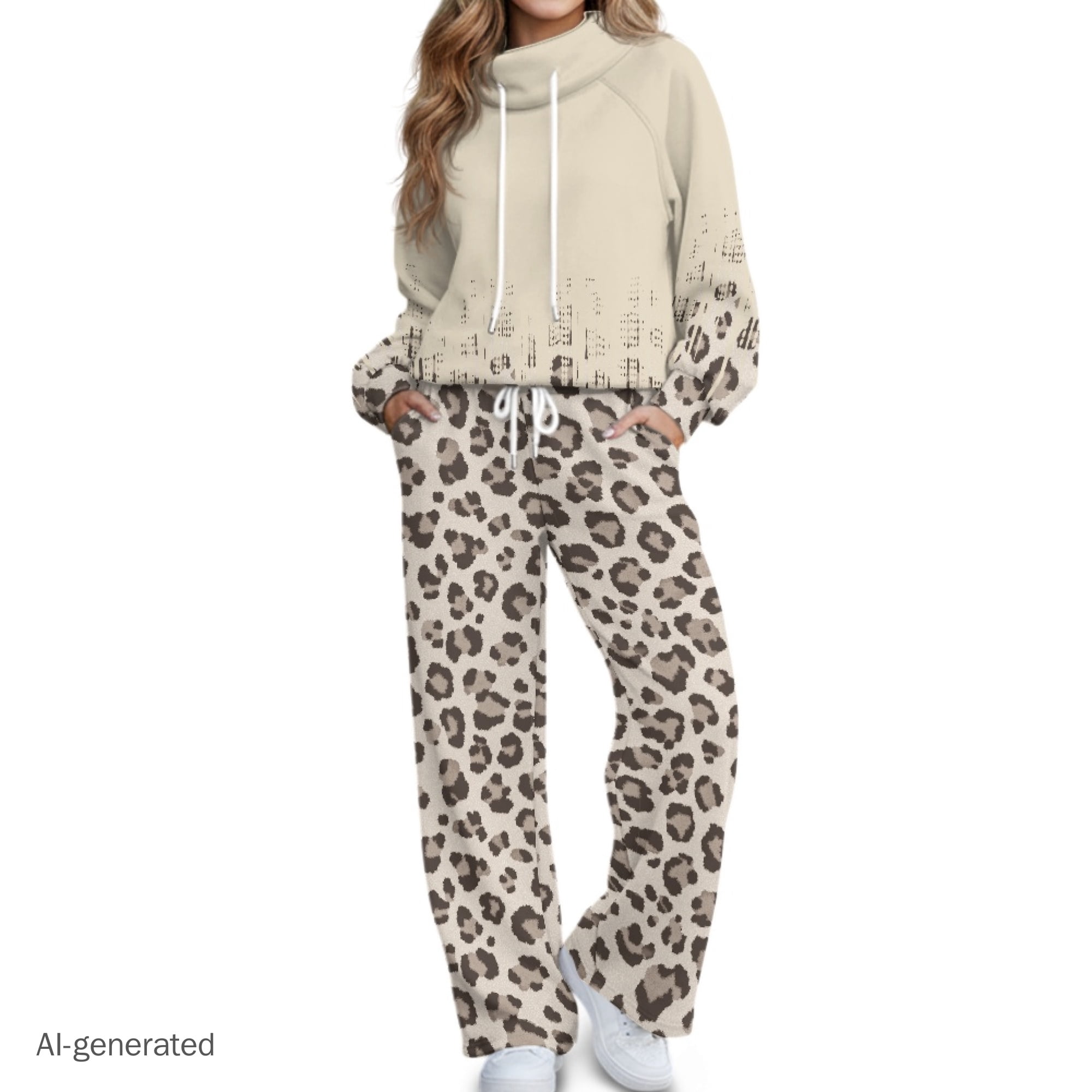 Eheartsgir Leopard Print Pattern Women's 2 Piece Lounge Set, Wind Lock ...