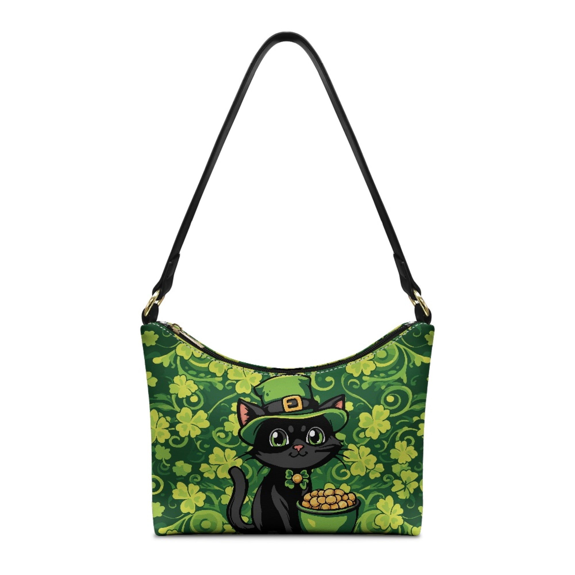 Eheartsgir PU Leather Shoulder Bag for Women, Black Cat Shamrock ...