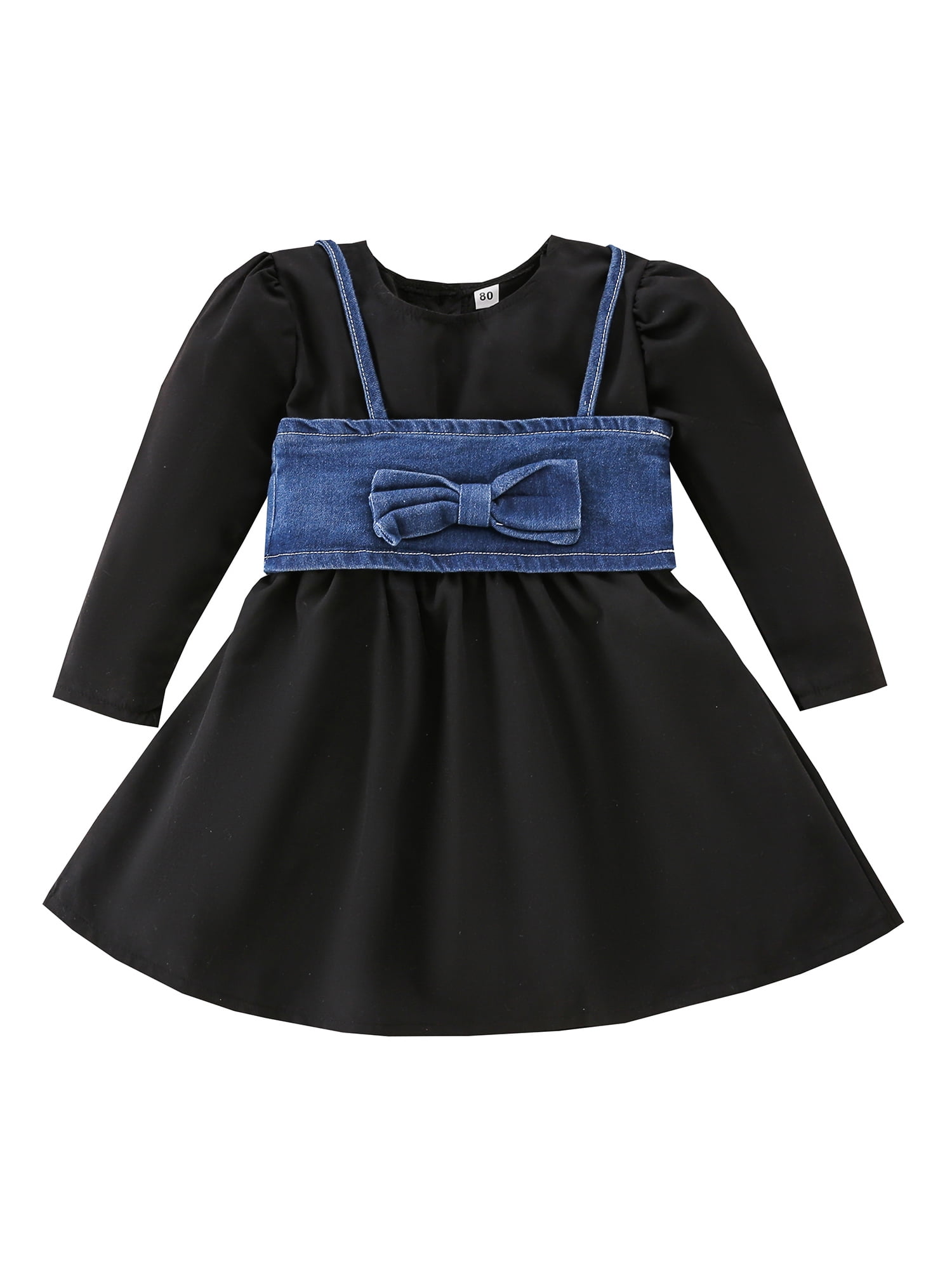 Ehfomius Kids Girl Dress with Vest, Long Sleeve Dress with Denim Vest ...