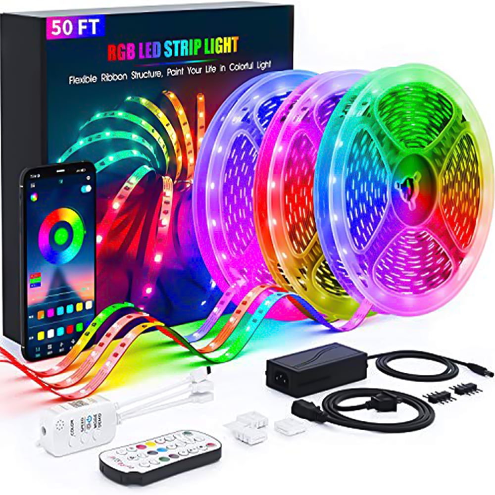 Ehomful 50ft LED Strip Lights, Color Changing with Music, App Control ...