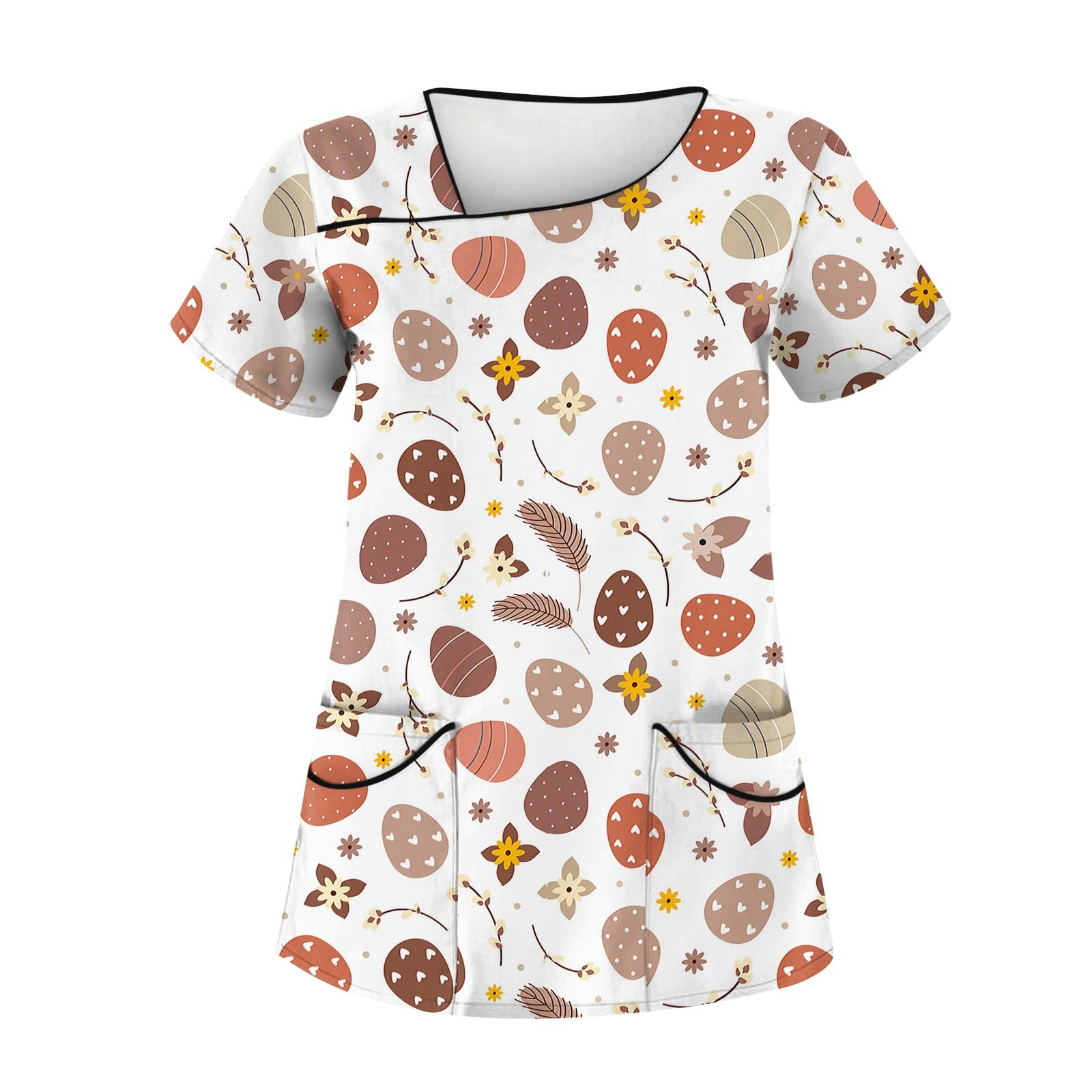 Ehtmsak Easter Scrub Tops Plus Size Womens L Short Sleeve Funny Easter Shirt With Pockets Eggs