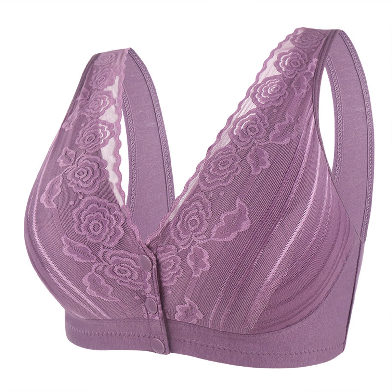 Ehtmsak Womens Front Closure Bras Button Lace Floral Bras Push Up Plus