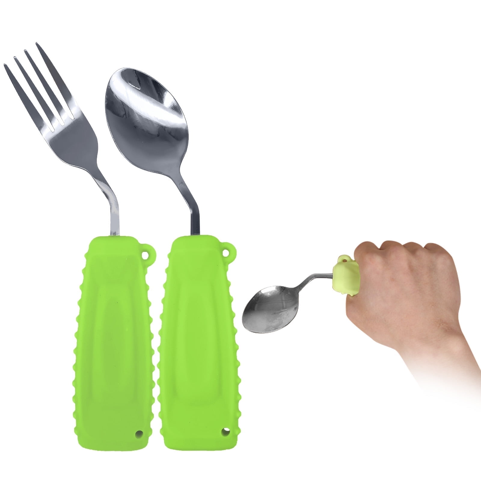Ehucon 2 pcs Adaptive Utensils with Silicone Non-Slip Easy Grip ...
