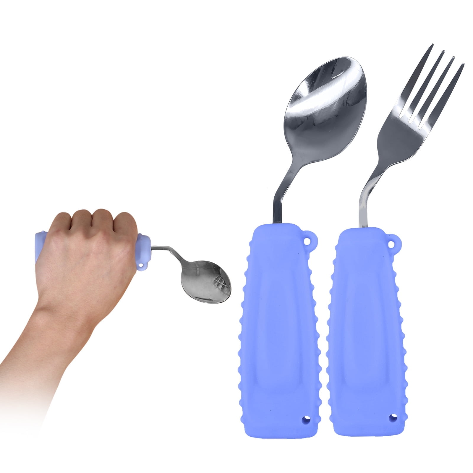 Ehucon Adaptive Utensils Angled Spoon and Fork for Elderly, Hand ...