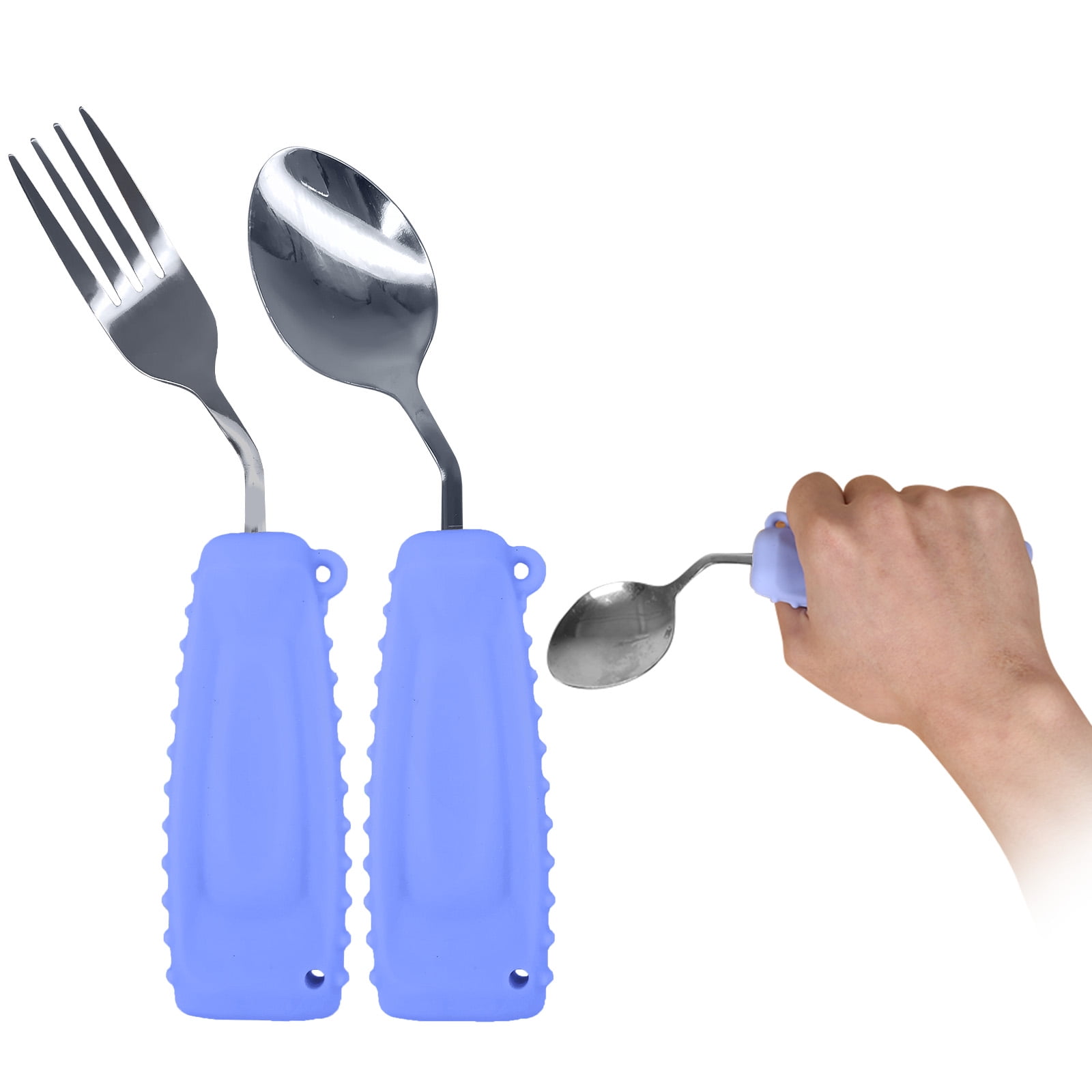 Ehucon Adaptive Utensils Angled Spoon and Fork for Elderly,Hand Tremors ...