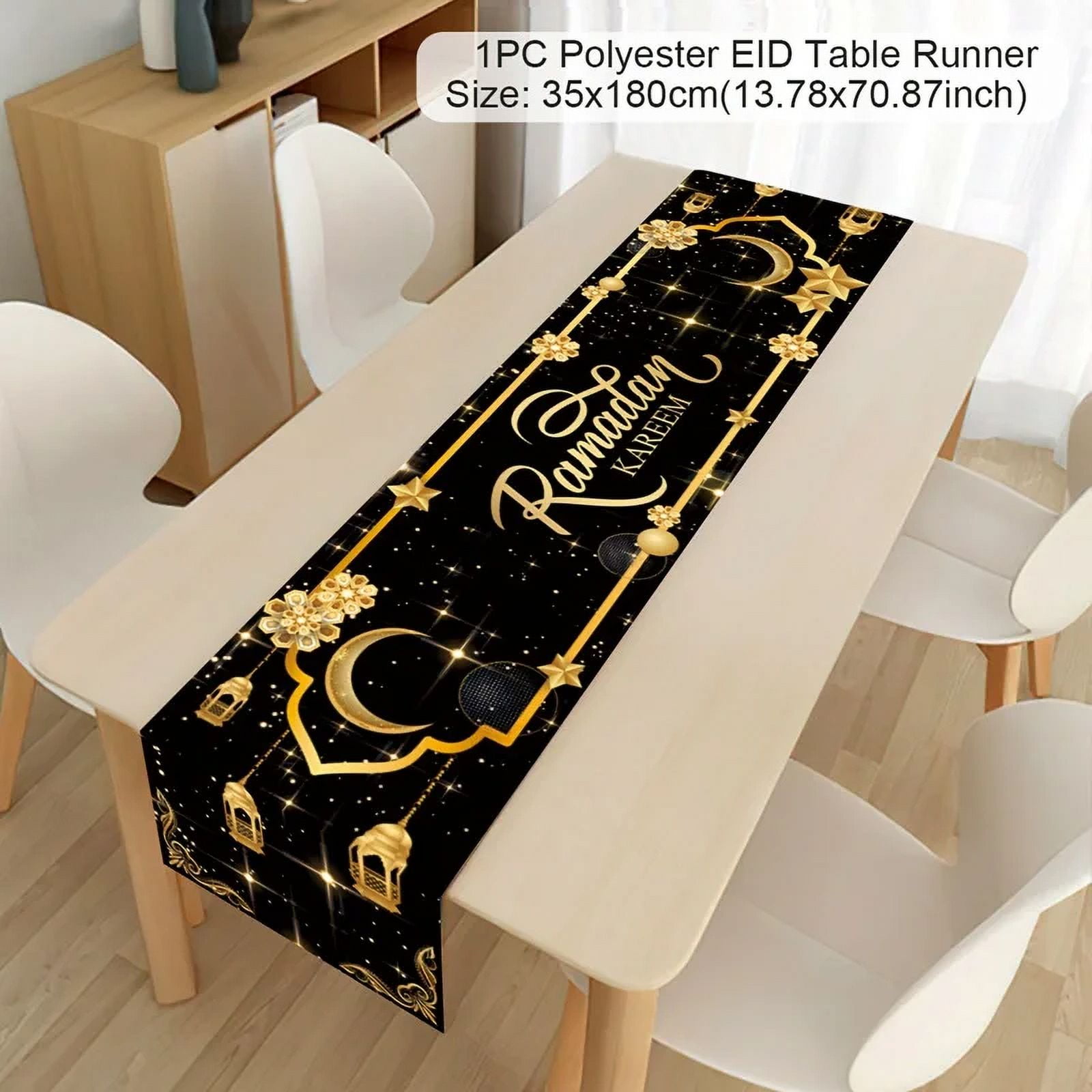 Eid Al-Fitr Star and Moon Letter Print Home Table ration Table Flag ...