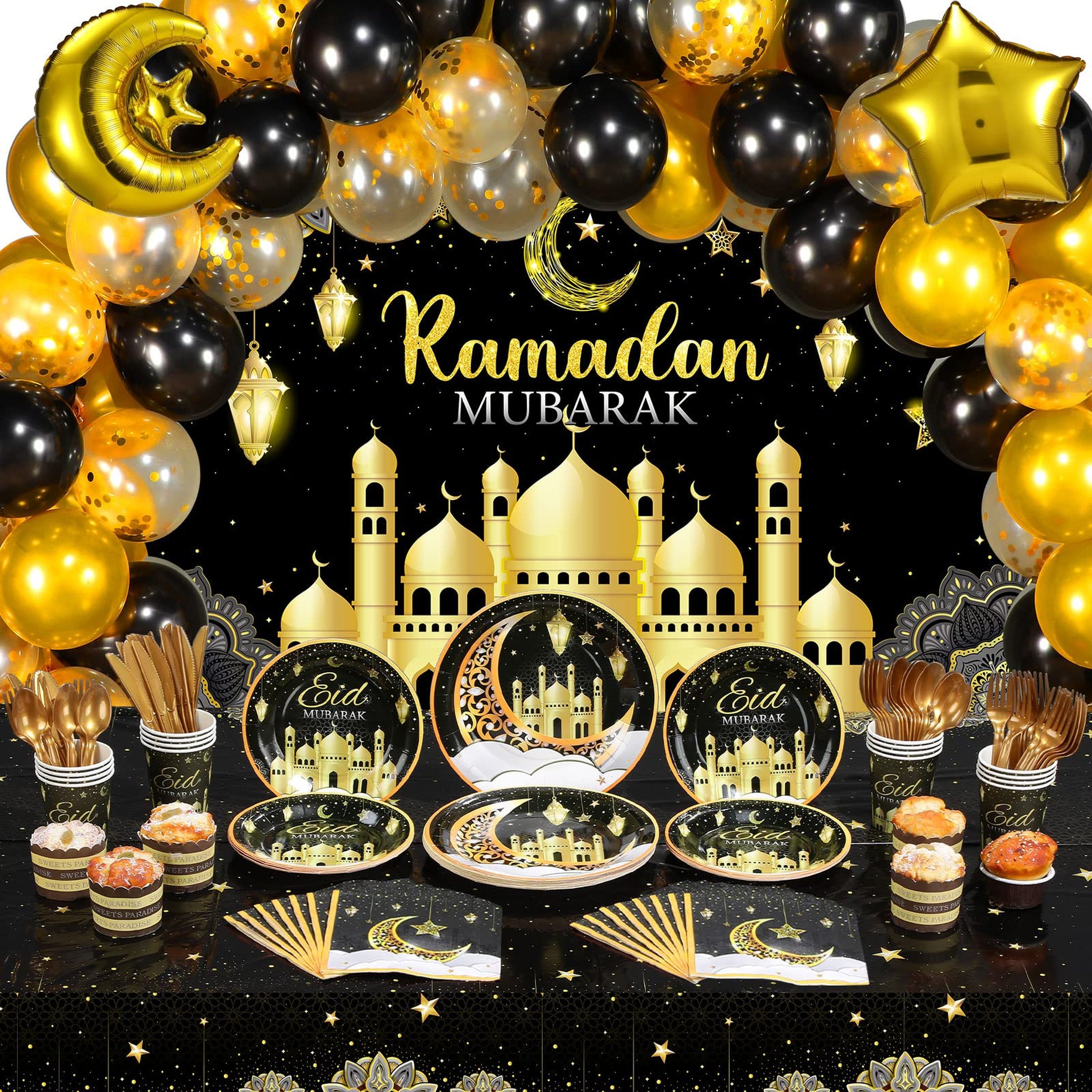 Eid Celebration Essentials Kit: 167-Piece Ramadan Party Decor with ...