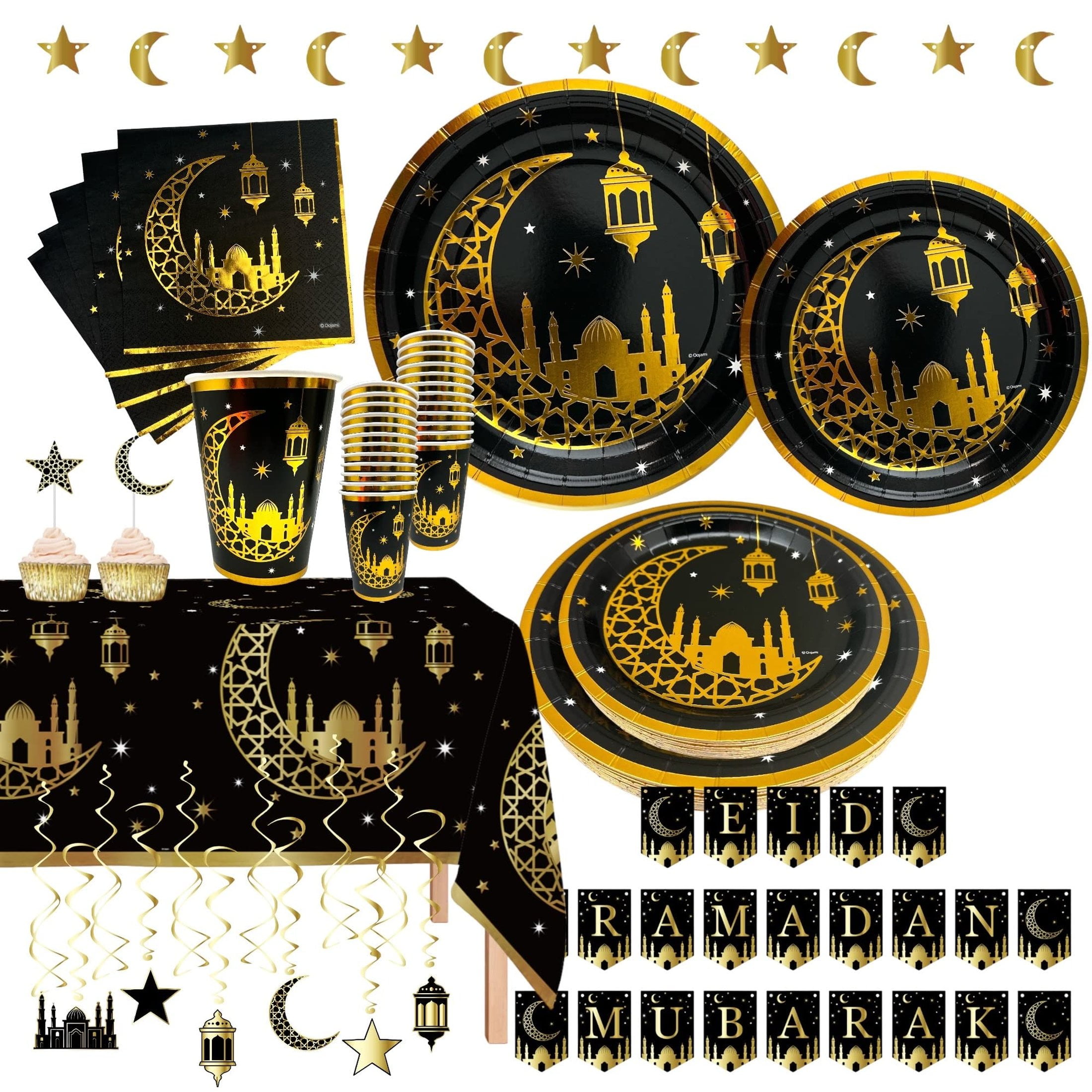 Eid Celebration Essentials Set: 24 Gold Decorated Dinner Plates ...