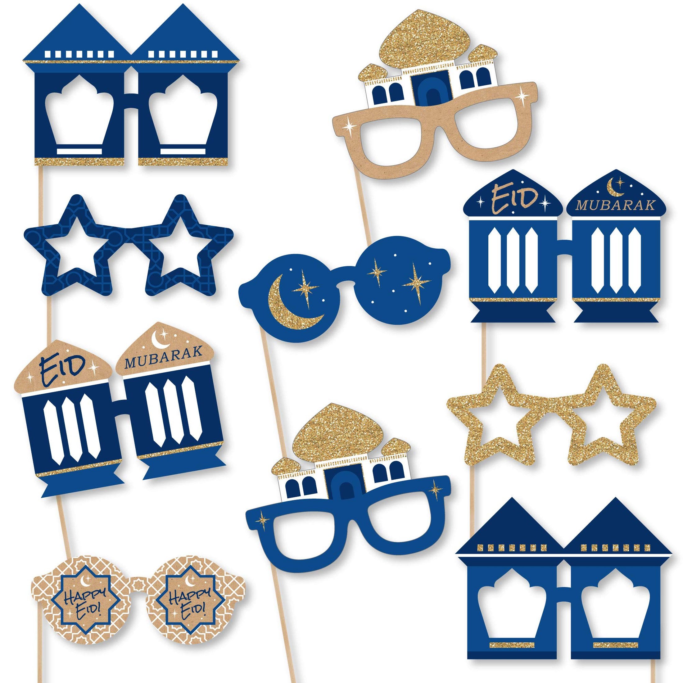 Eid Celebration Photo Booth Props Kit - 10 Count Ramadan Card Stock ...