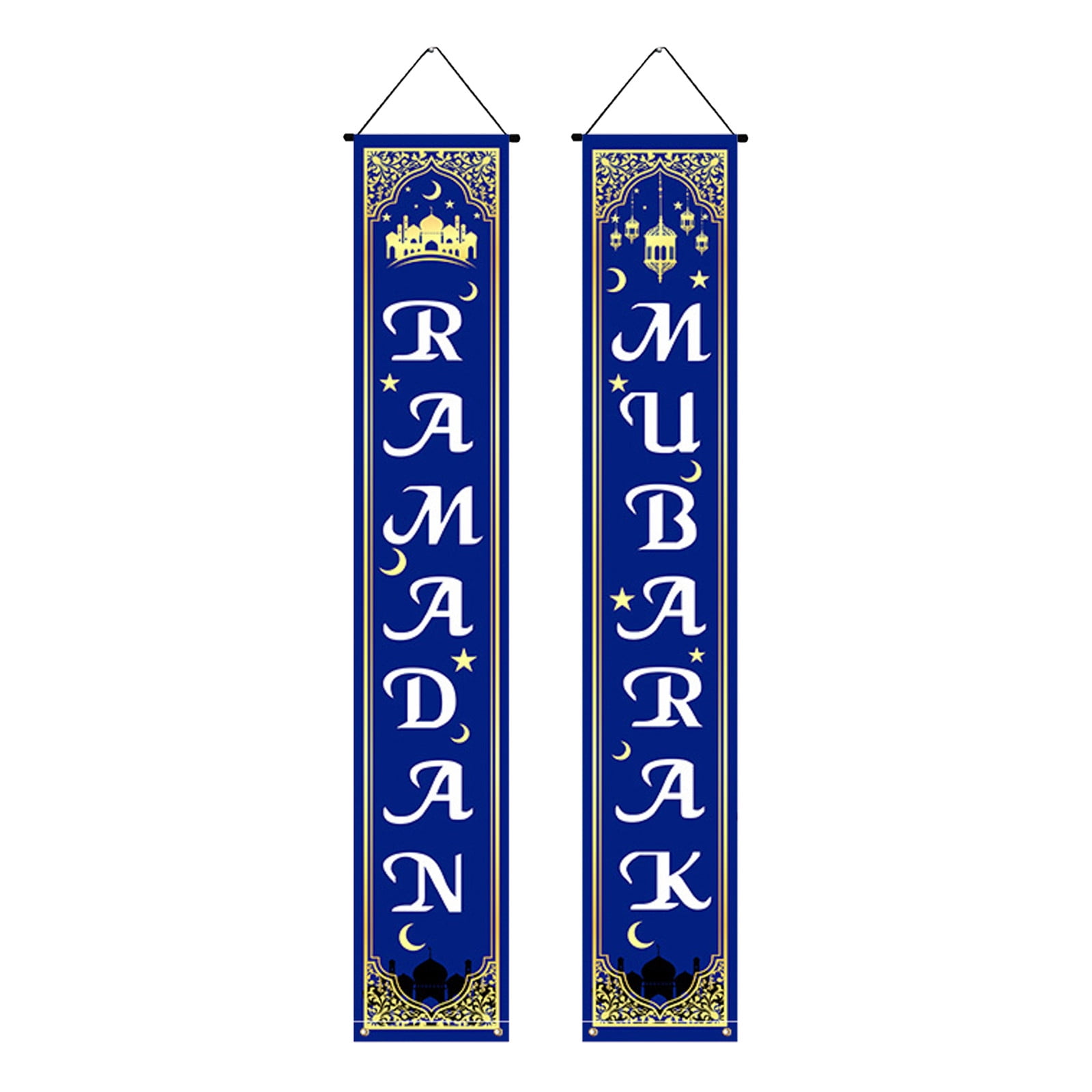 Eid Hanging Flags Couplets Moon Building Architecture Blue Theme ...