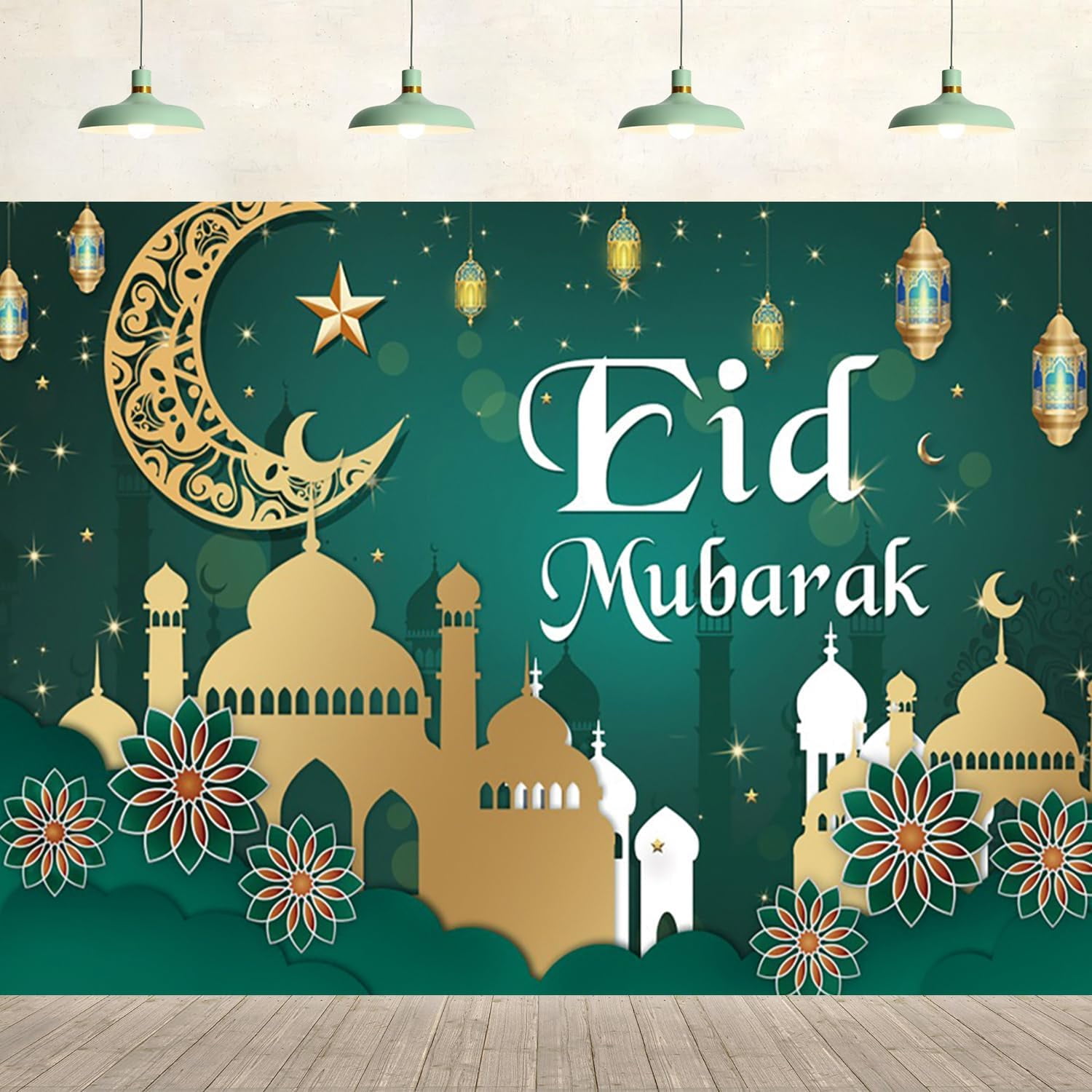Eid Mubarak Backdrop Islamic Traditional Muslim Allah Islamic Golden ...