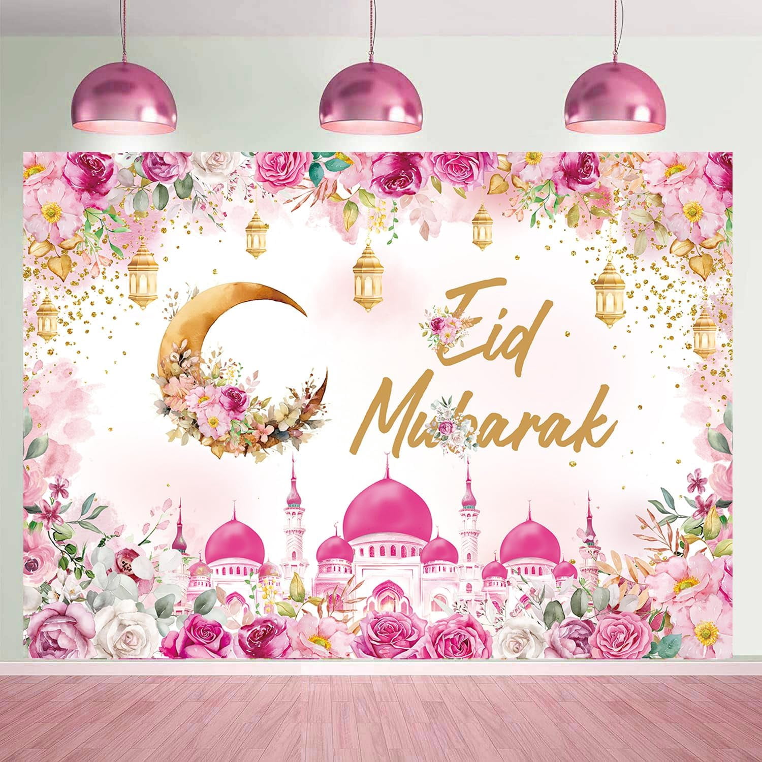 Eid Mubarak Backdrop Pink Floral Islamic Muslim Festival Photography ...