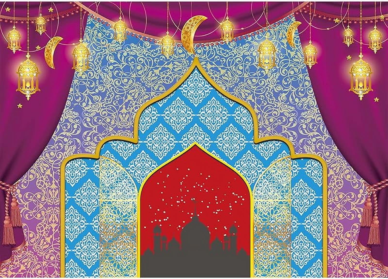Eid Mubarak Background Muslim Arabian Night Backdrop Lantern Moon Star ...