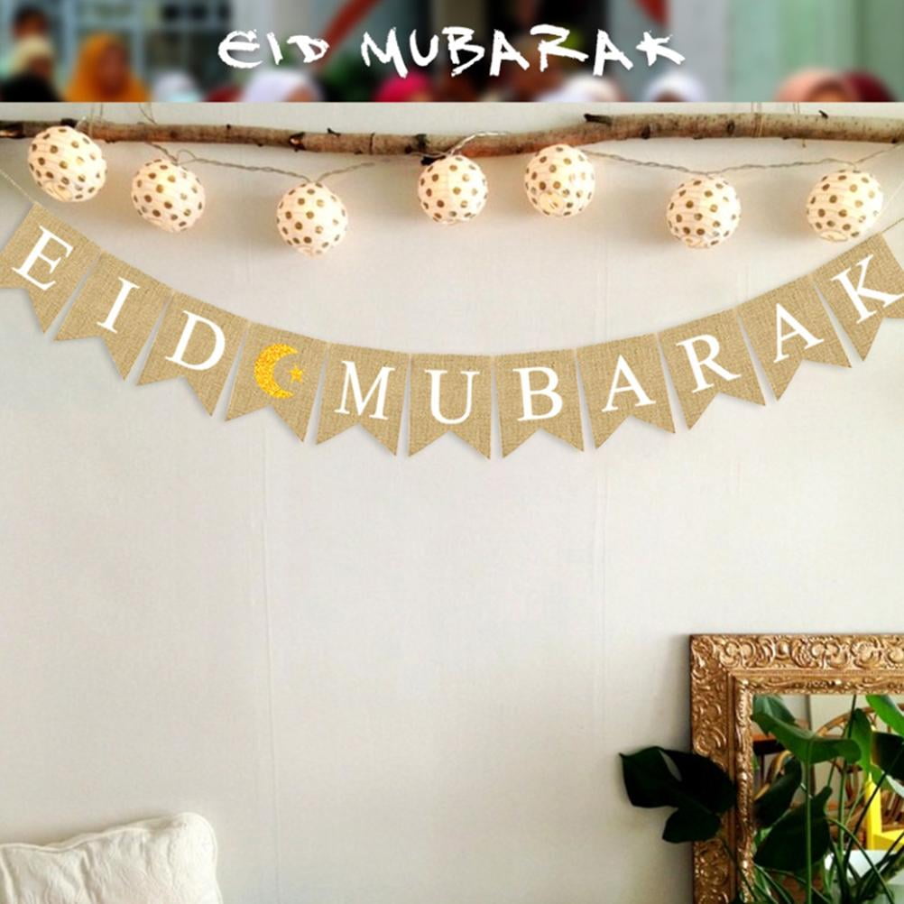 Eid Mubarak Banner Burlap Flag Decoration Eid Celebration Hanging ...