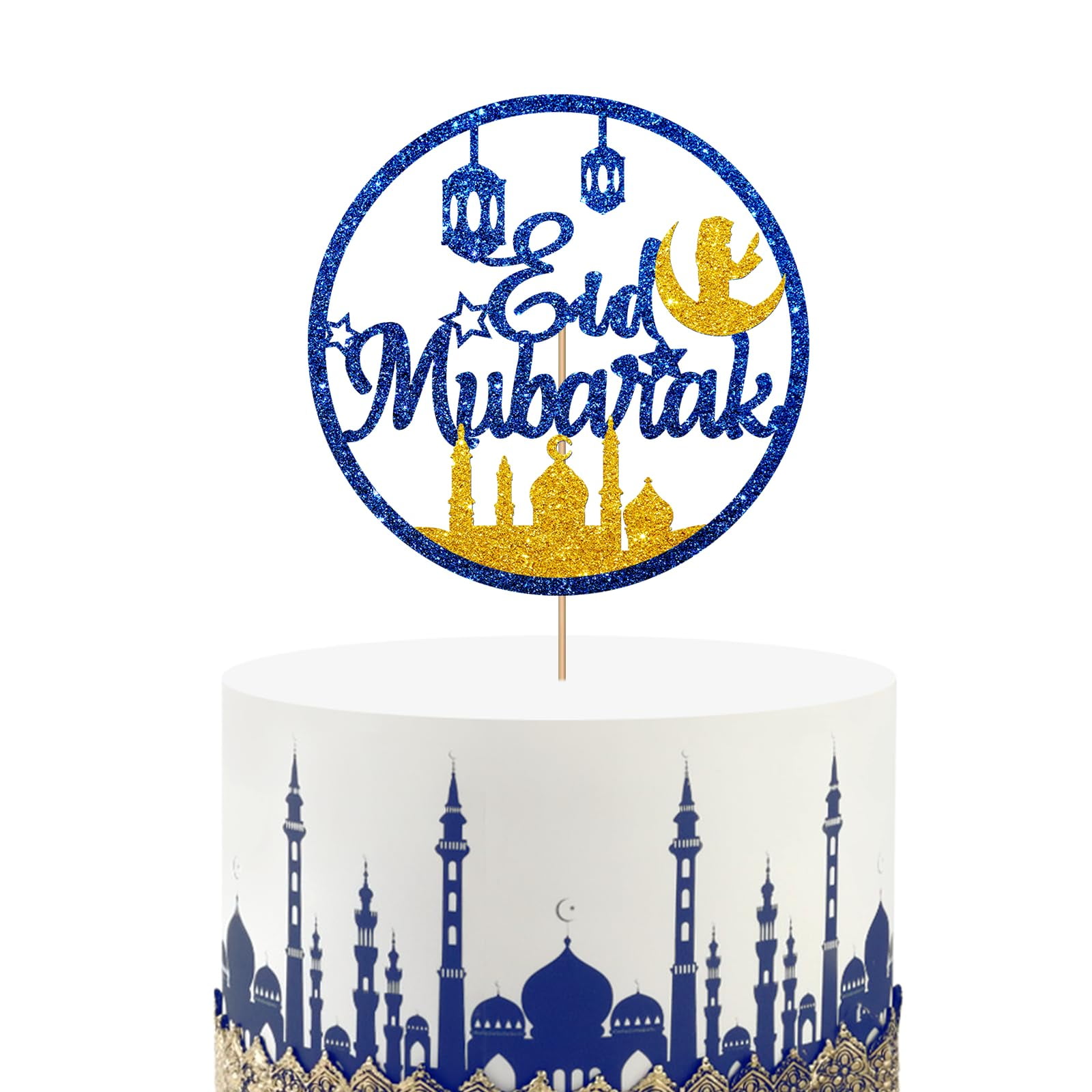 Eid Mubarak Cake Topper, Happy Eid Cake H2FSDDecor, Blue Glitter ...