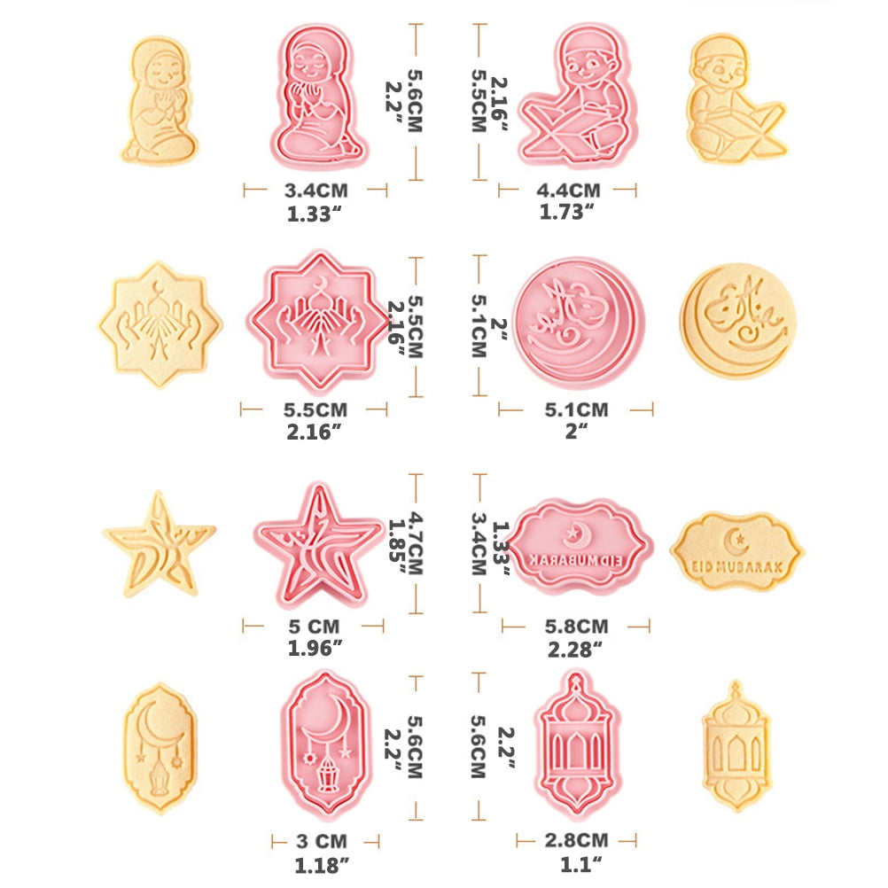 Eid Mubarak Cutters Set 3D Ramadan Stamp Biscuit Cutters for Dough ...