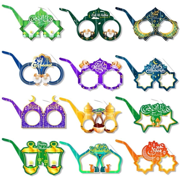 Eid Mubarak Eyeglasses Fancy 12pcs Happy EID MUBARAK Paper Glasses ...