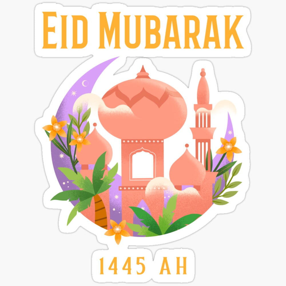 Eid Mubarak Floral Crescent Sticker Phone Decal Water Bottle Stickers ...