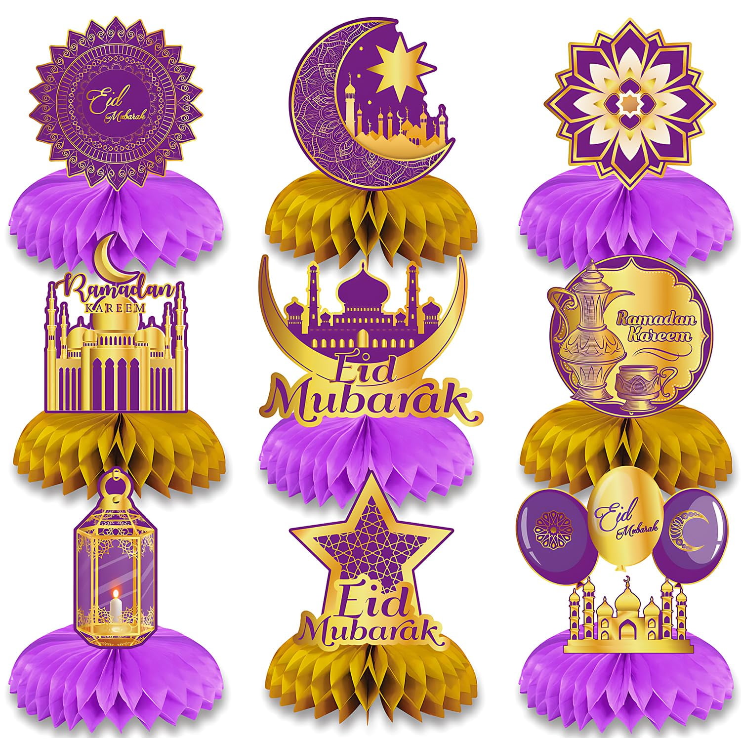Eid Mubarak Honeycomb Centerpieces, Islamic Decorations for Table ...