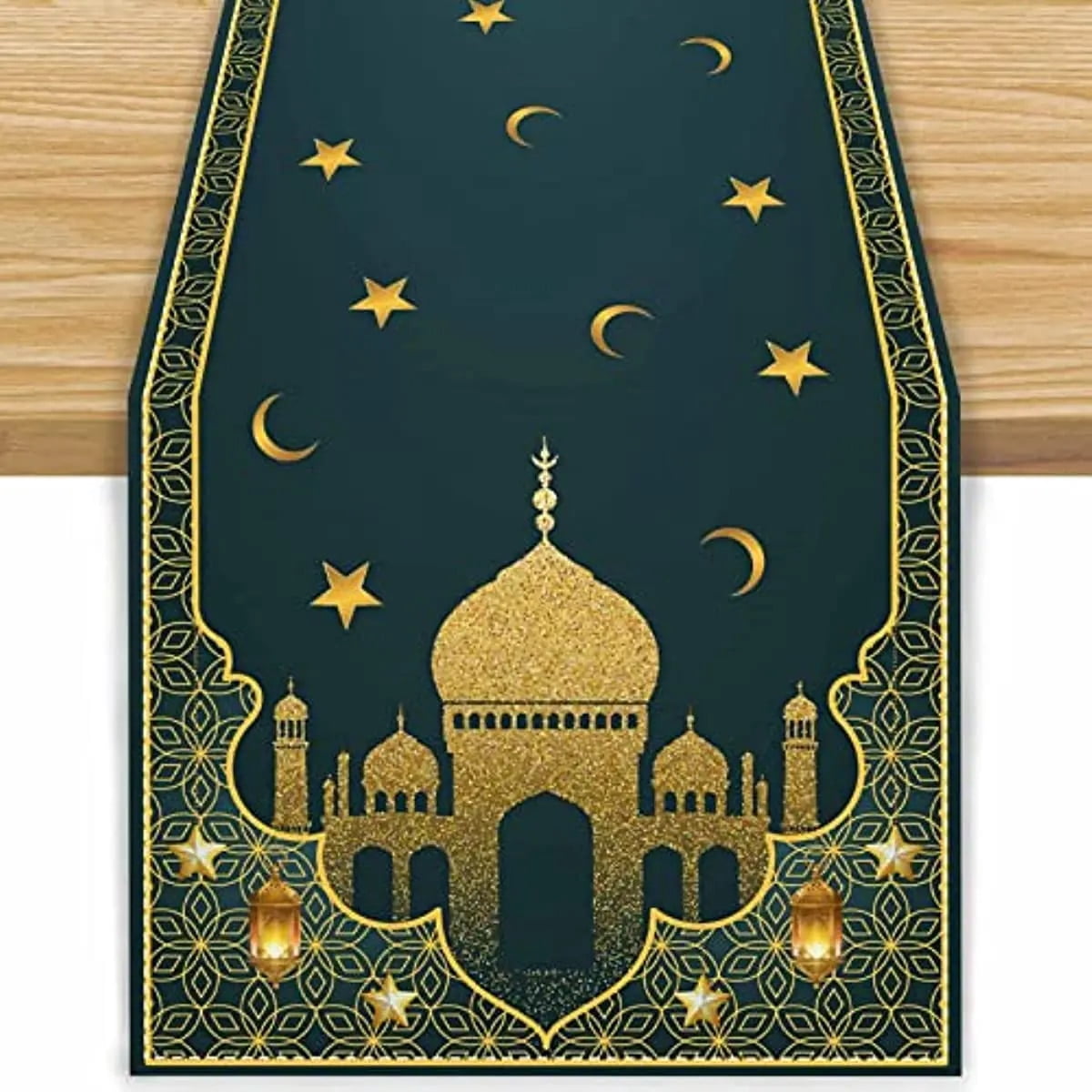 Eid Mubarak Linen Table Runner for Dining Table Decorations Moon and ...