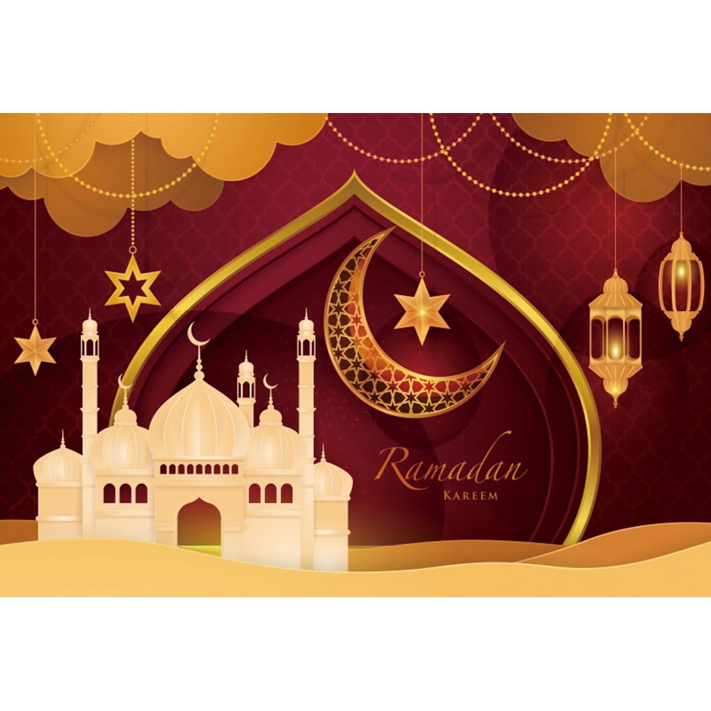 Eid Mubarak Ramadan Kareem Backdrop Muslim Festivals Gold Moon Flower ...