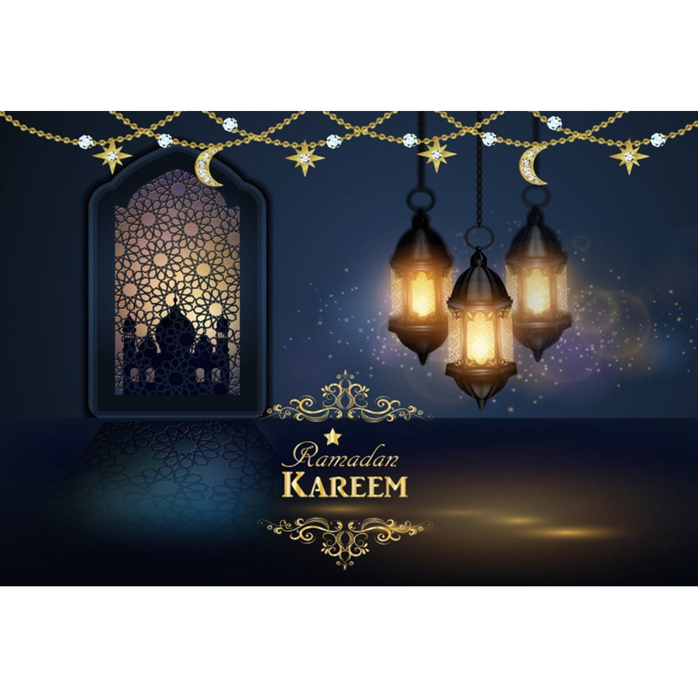 Eid Mubarak Ramadan Kareem Backdrop Muslim Festivals Gold Moon Flower ...